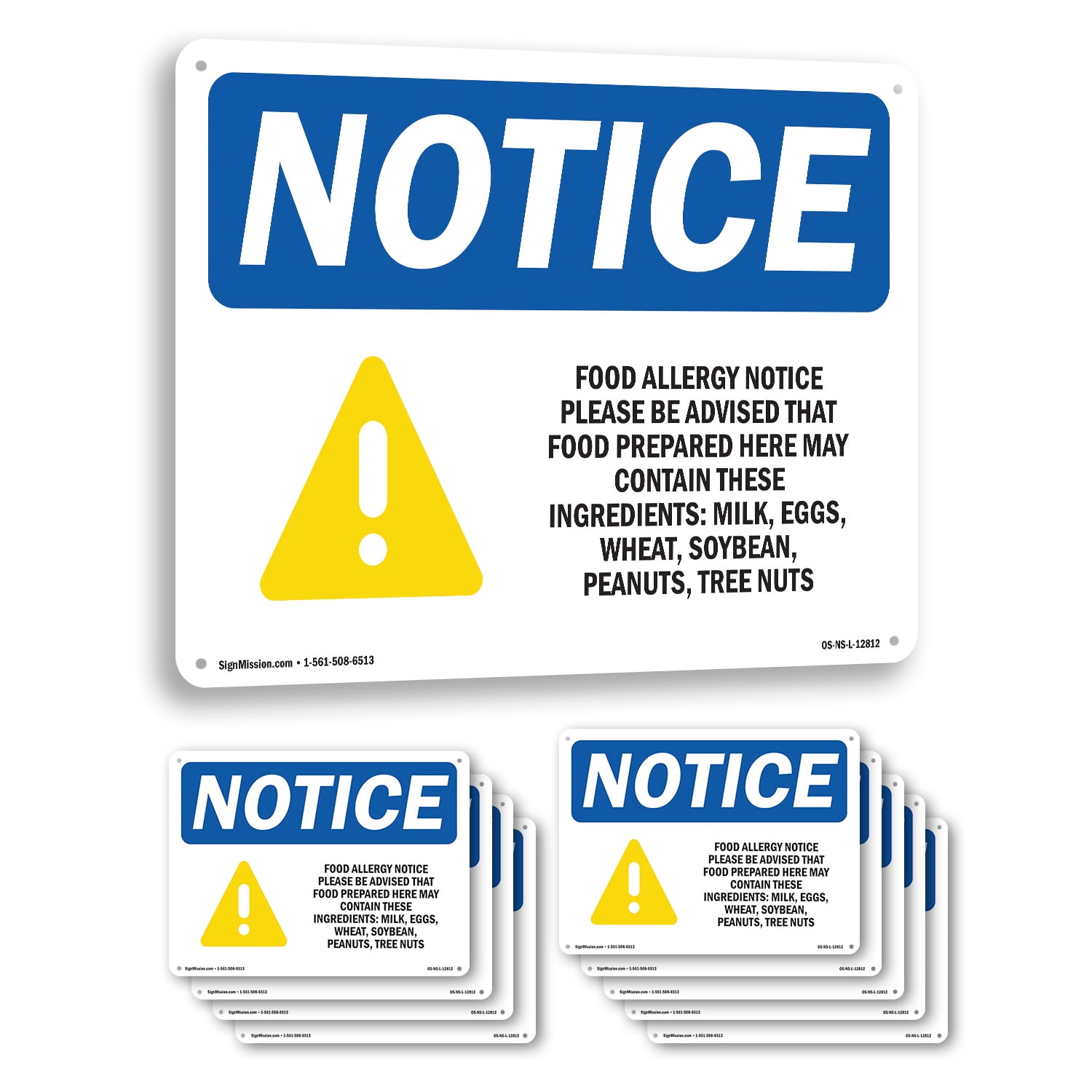 Food Allergy Notice Please Be OSHA Notice Aluminum Sign 10 Inch x 7 ...