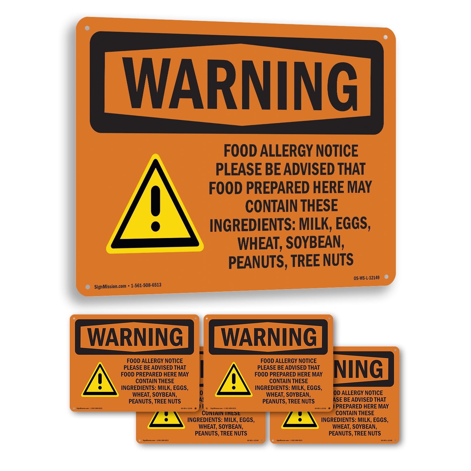 Food Allergy Notice Please Be With Symbol OSHA WARNING Rigid Plastic ...