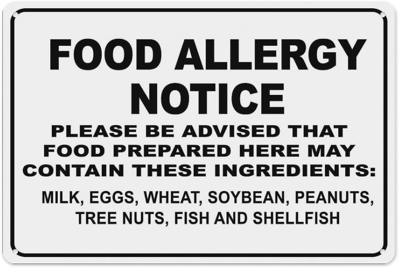 Food Allergy Notice Sign 8"x12" - Aluminum Tin Warning for Home Outdoor ...