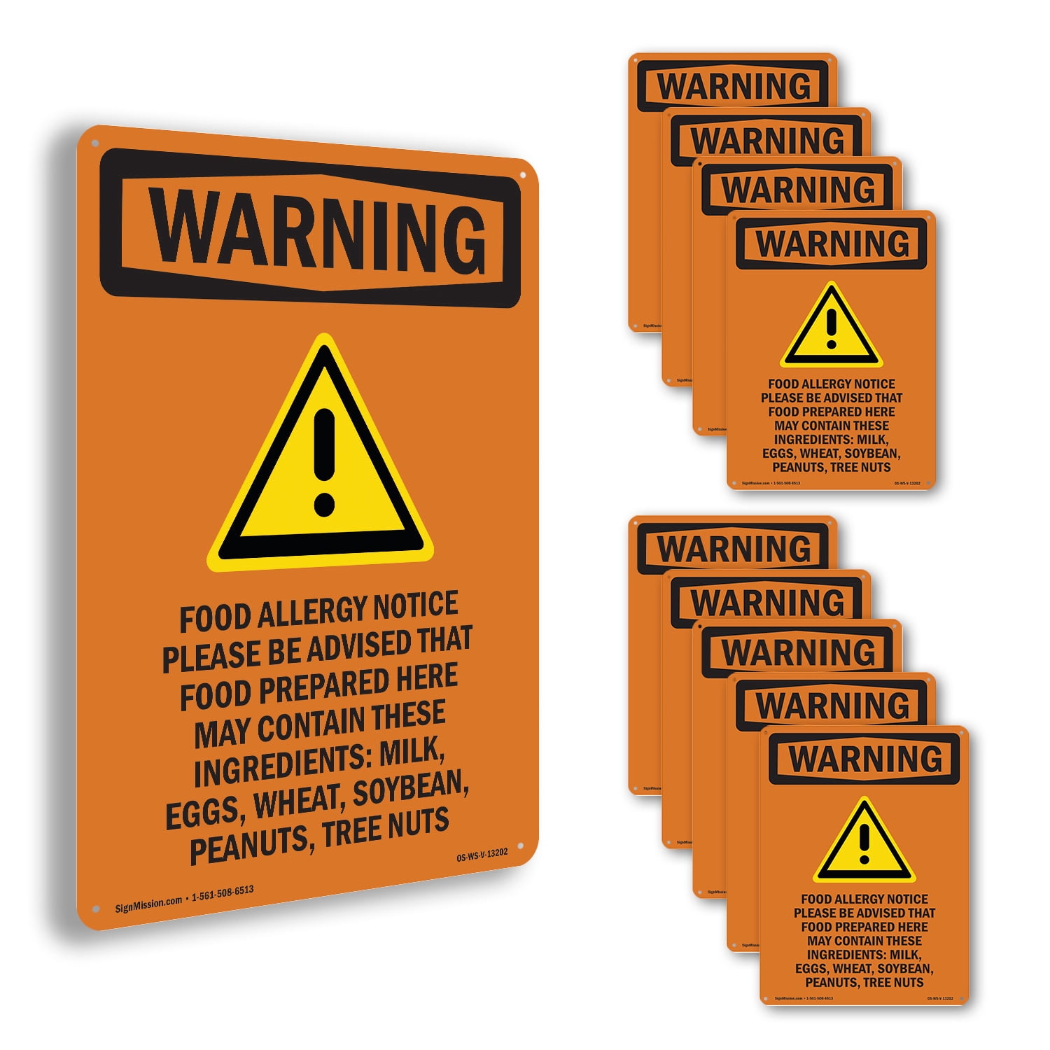 Food Allergy Notice With Symbol OSHA WARNING Rigid Plastic Sign 14 Inch ...