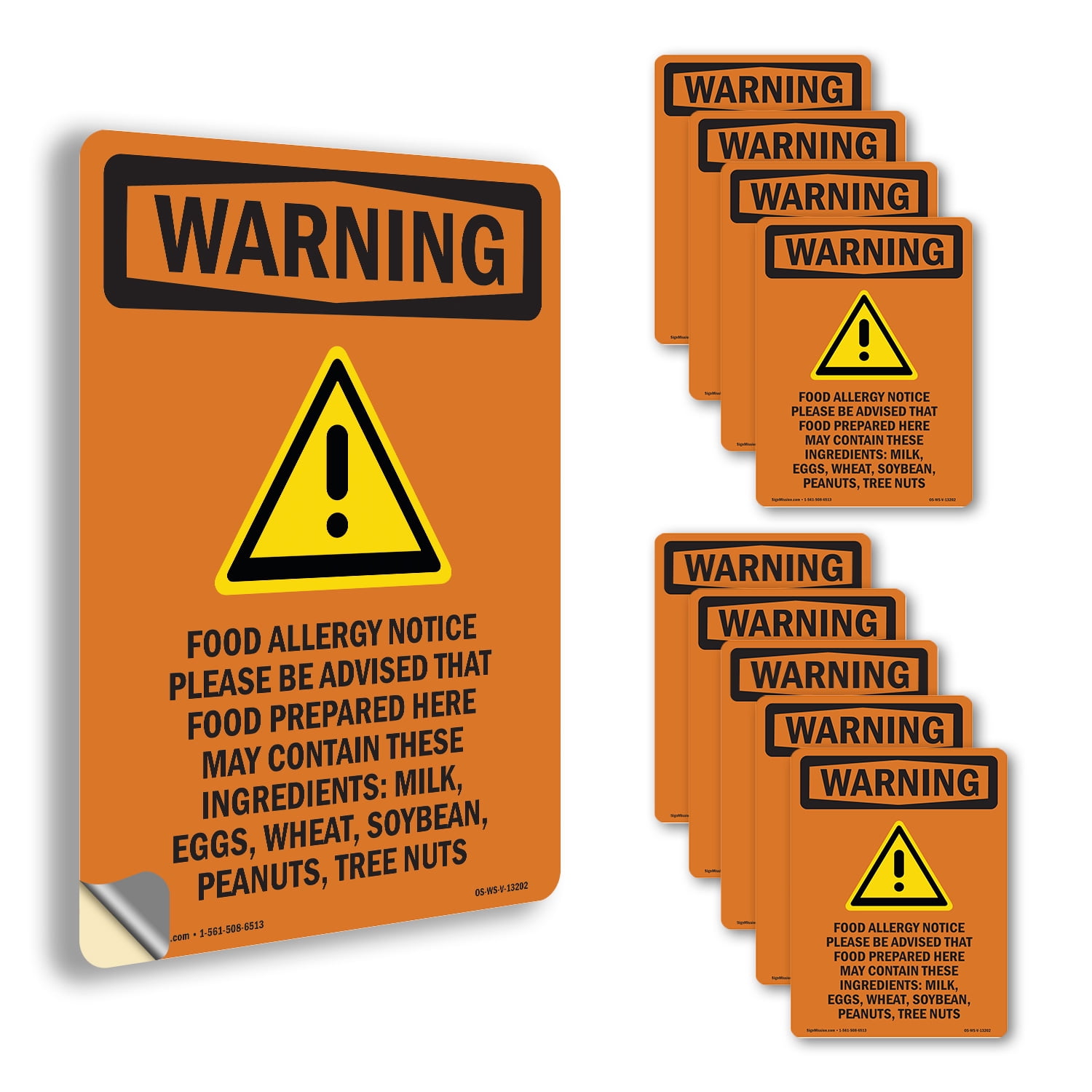 Food Allergy Notice With Symbol OSHA WARNING Vinyl Decal Label 5 Inch x ...