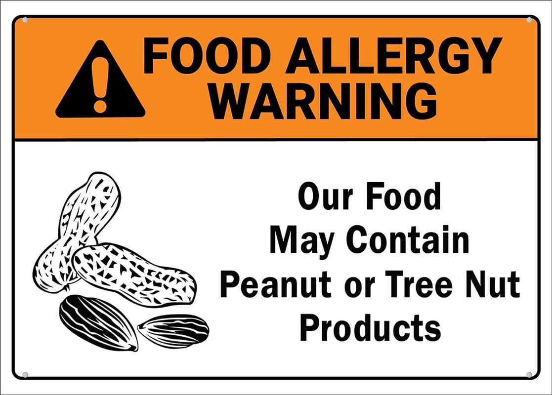 Food Allergy Warning Peanut Or Tree Nut Sign Metal 12X8 Inch Rust Free ...