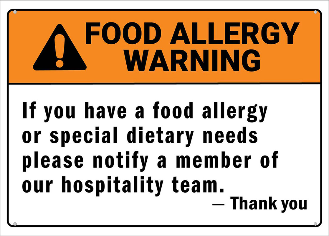 Food Allergy Warning Sign For Home 12X8 Inch Rust Free Aluminum,Uv Ink ...