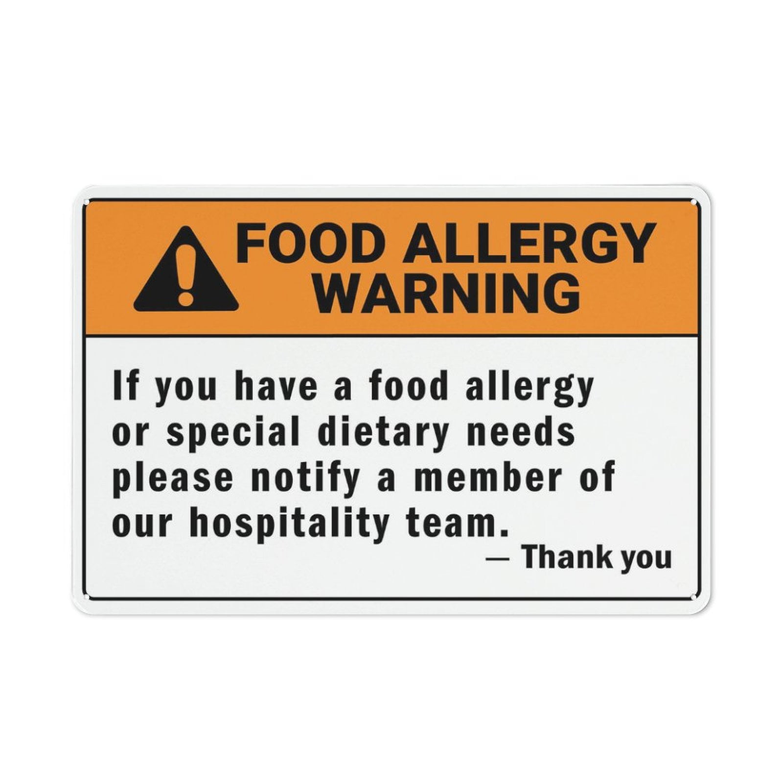 Food Allergy Warning Sign Signs Outdoor, Uv Printed Aluminum 12 X 8 In ...
