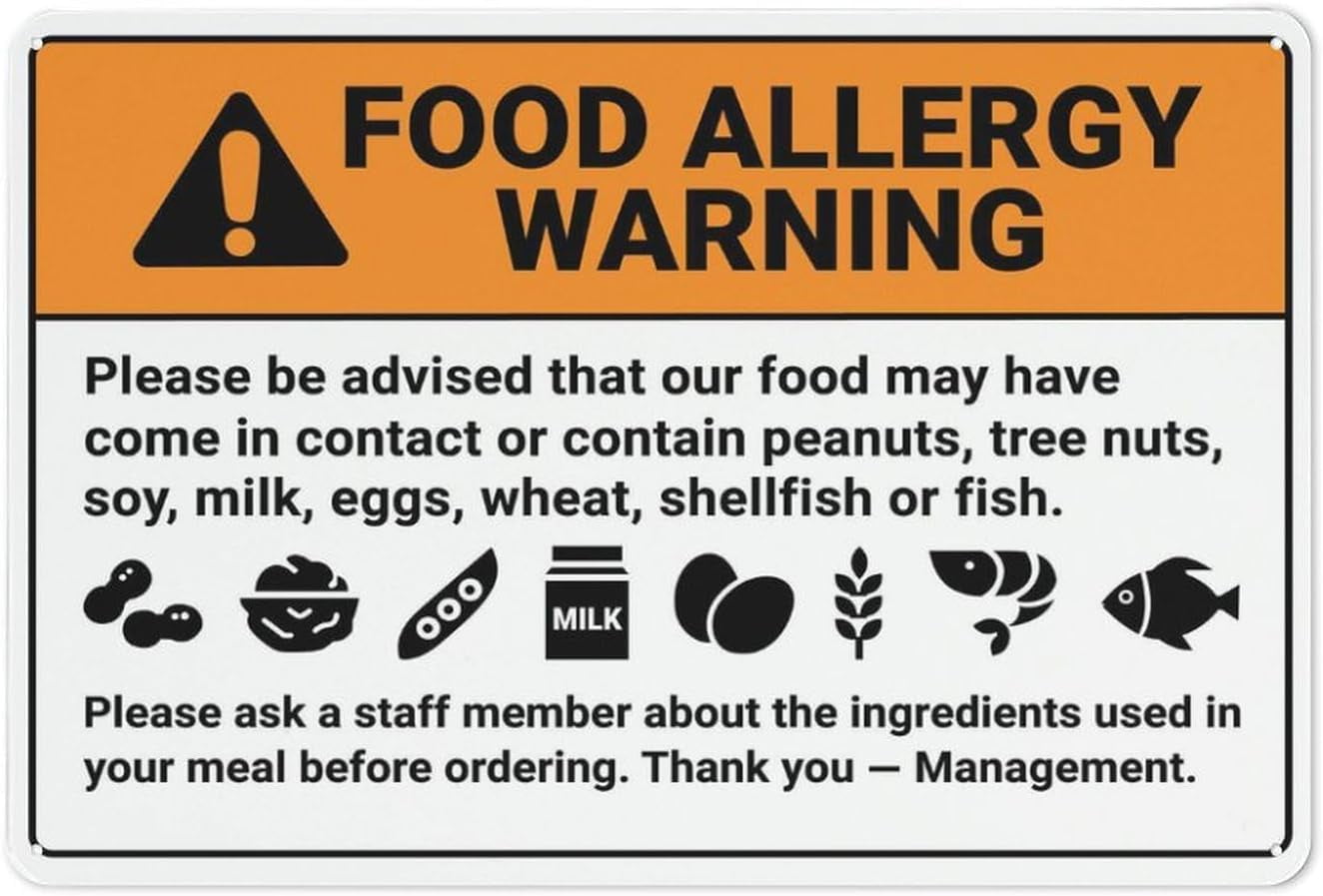Food Allergy Warning Symbols Sign 12 X 8 Inches Reflective Aluminum ...