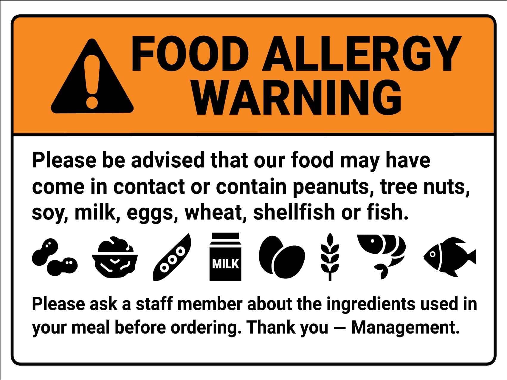 Food Allergy Warning Symbols Sign Metal Aluminum Sign 8x12 Inches ...