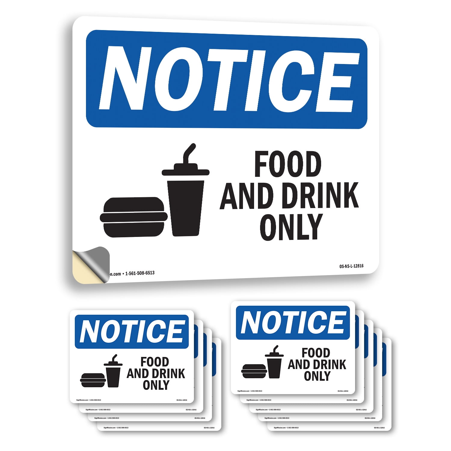 Food And Drink Only With Symbol OSHA Notice Vinyl Decal Label 10 Inch x ...