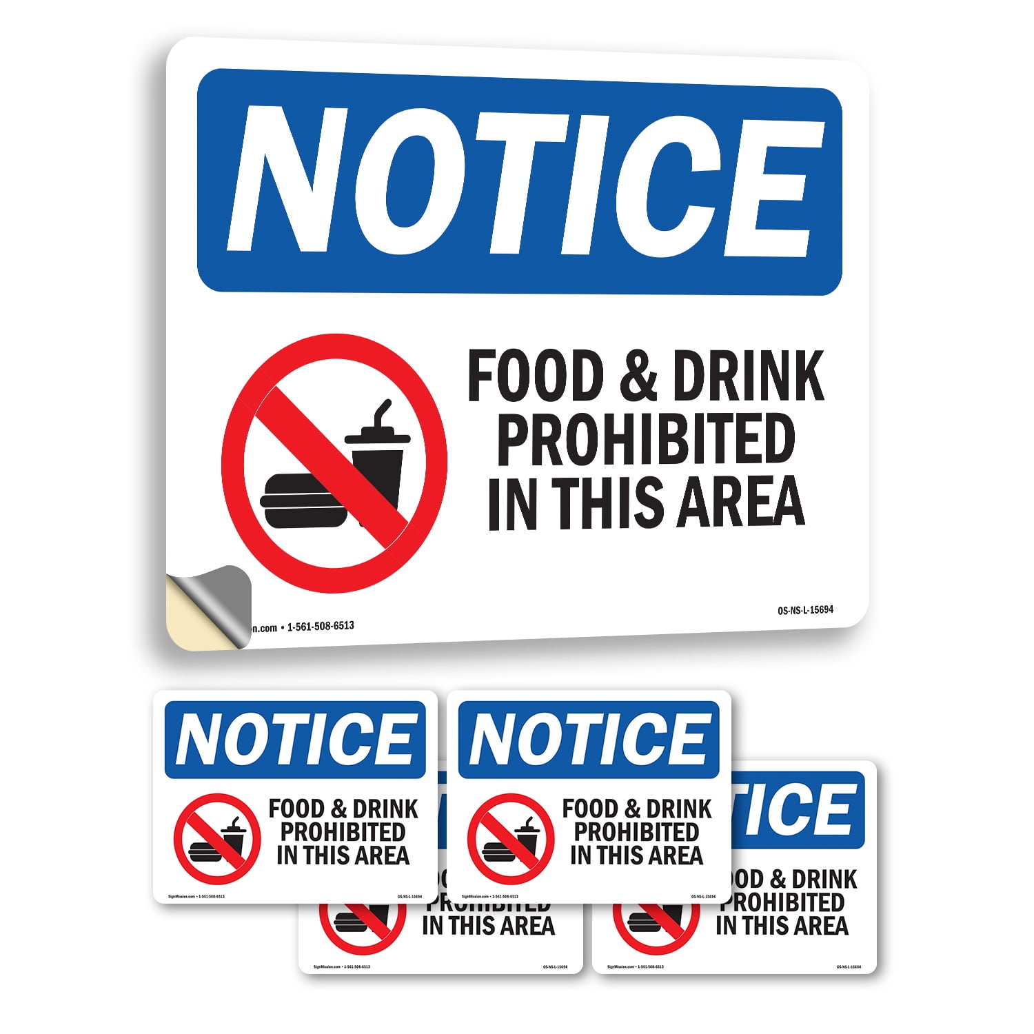 Food And Drink Prohibited In This Area OSHA Notice Vinyl Decal Label 18 ...