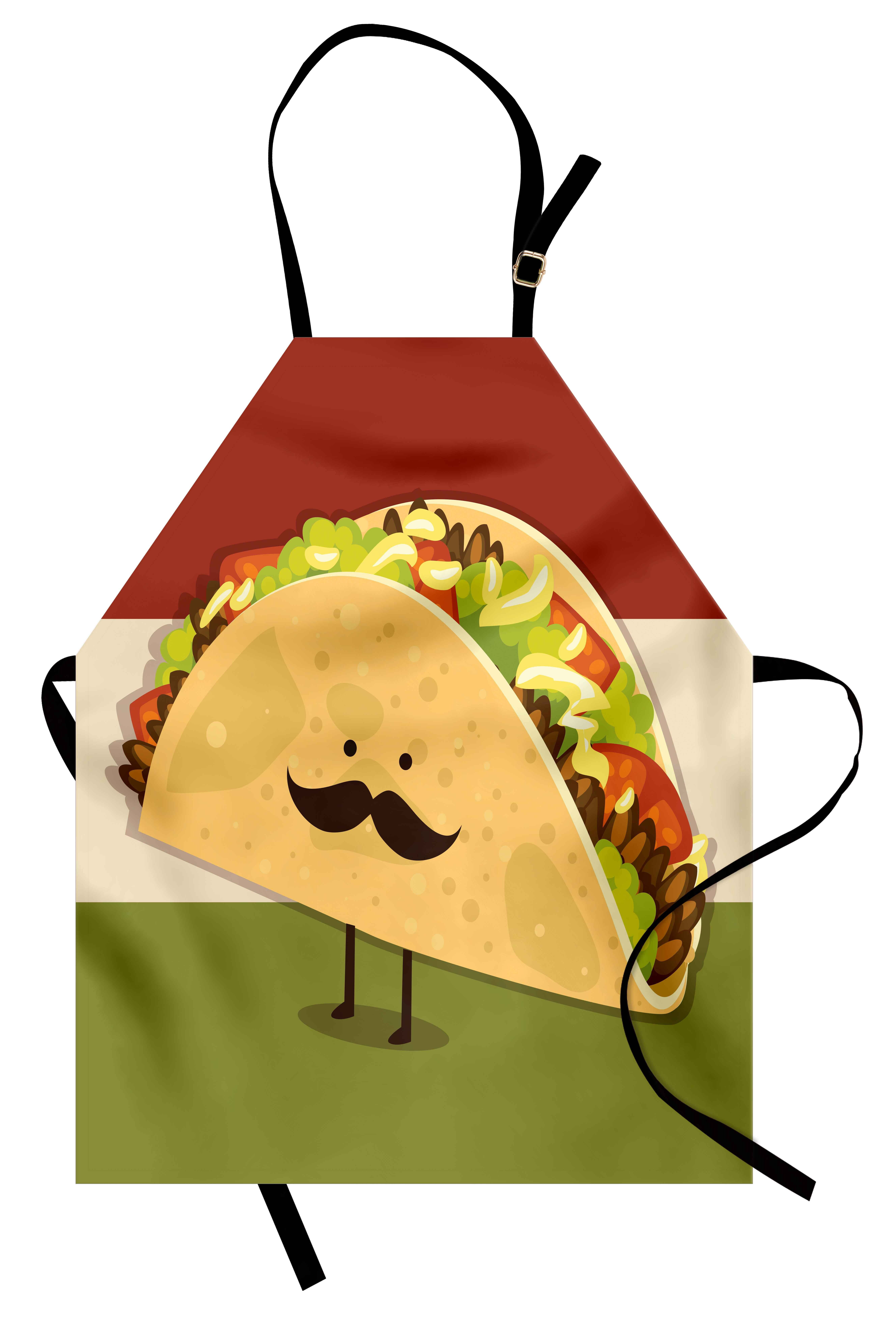 Food Apron, Mexican Taco with Mustached Face Rolled with Veggies Humor ...
