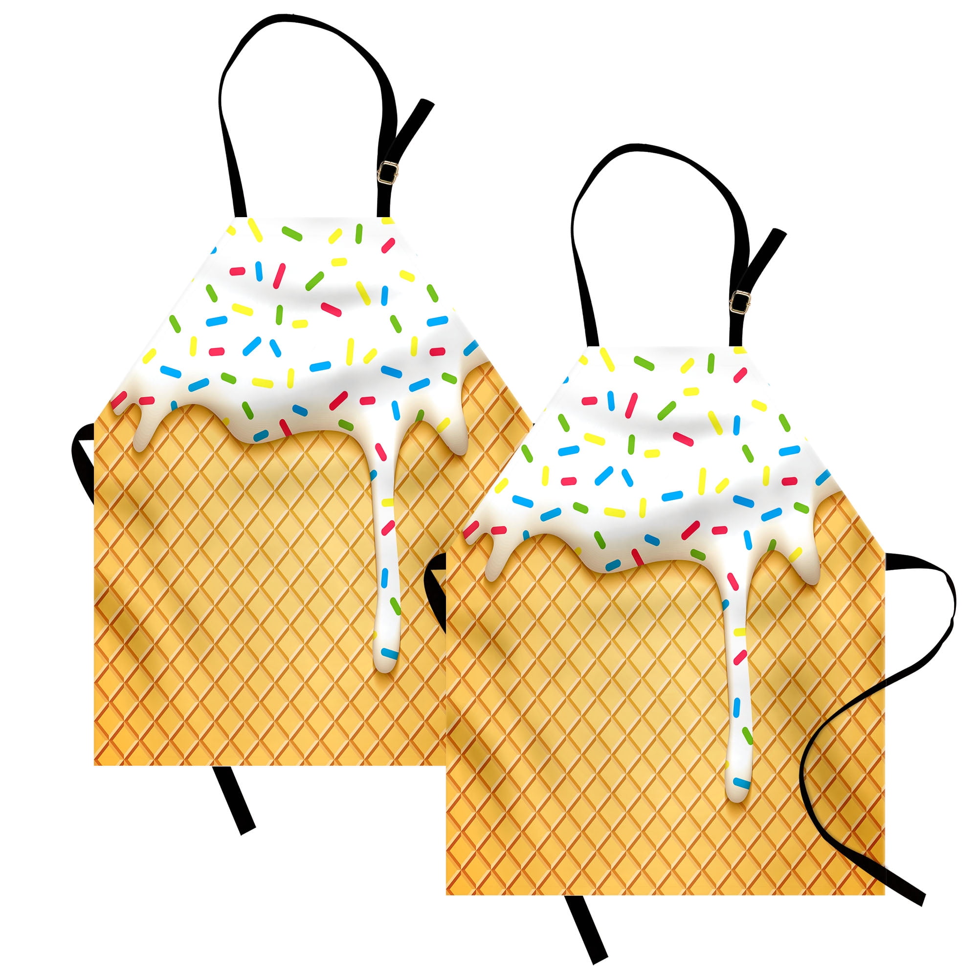 Food Apron Pack of 2, Cartoon Like Image of and Melting Ice Cream Cones ...
