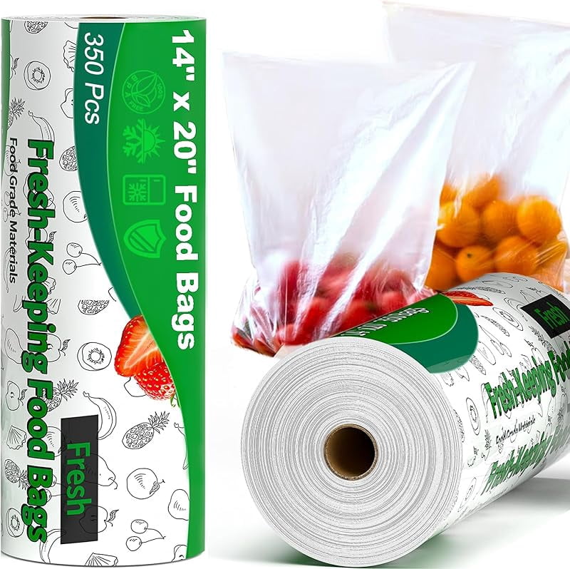 Food Bags, 14" X 20" Plastic Produce Bags Roll, Fresh-Keeping Clear ...