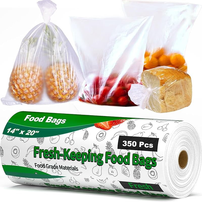 Food Bags, 14" X 20" Plastic Produce Bags Roll, Fresh-Keeping Clear Plastic Bags for Food, Fruit ...