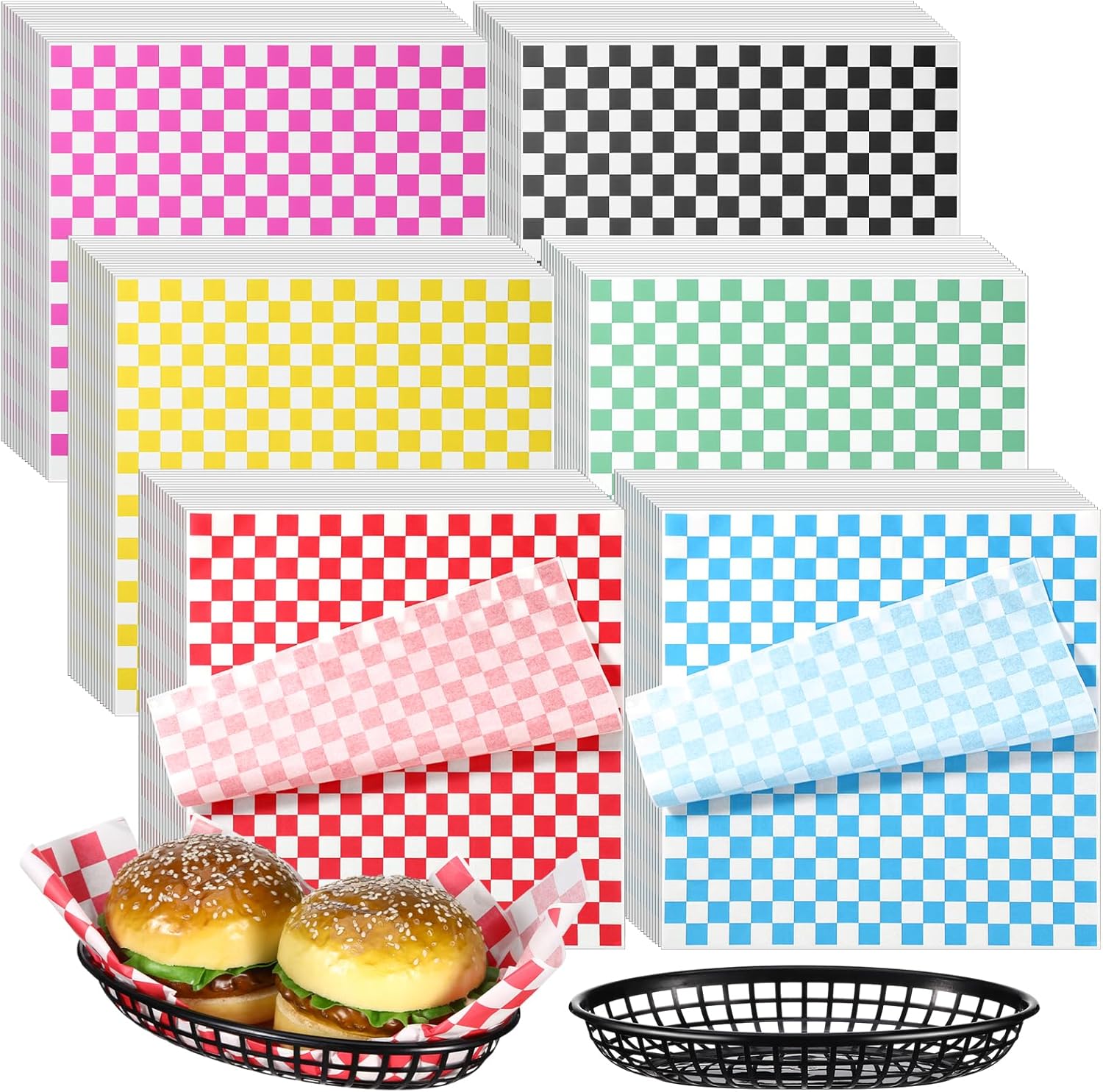 Food Baskets with Liners, 12 Pcs Black Fast Food Baskets and 120 ...