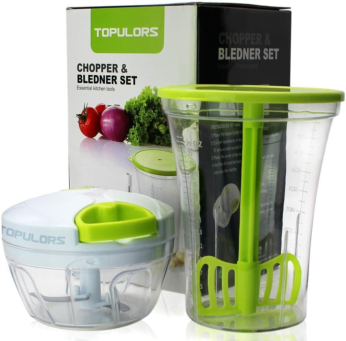 Food Chopper Hand-Powered Compact Handheld Masher w/ Measuring ...