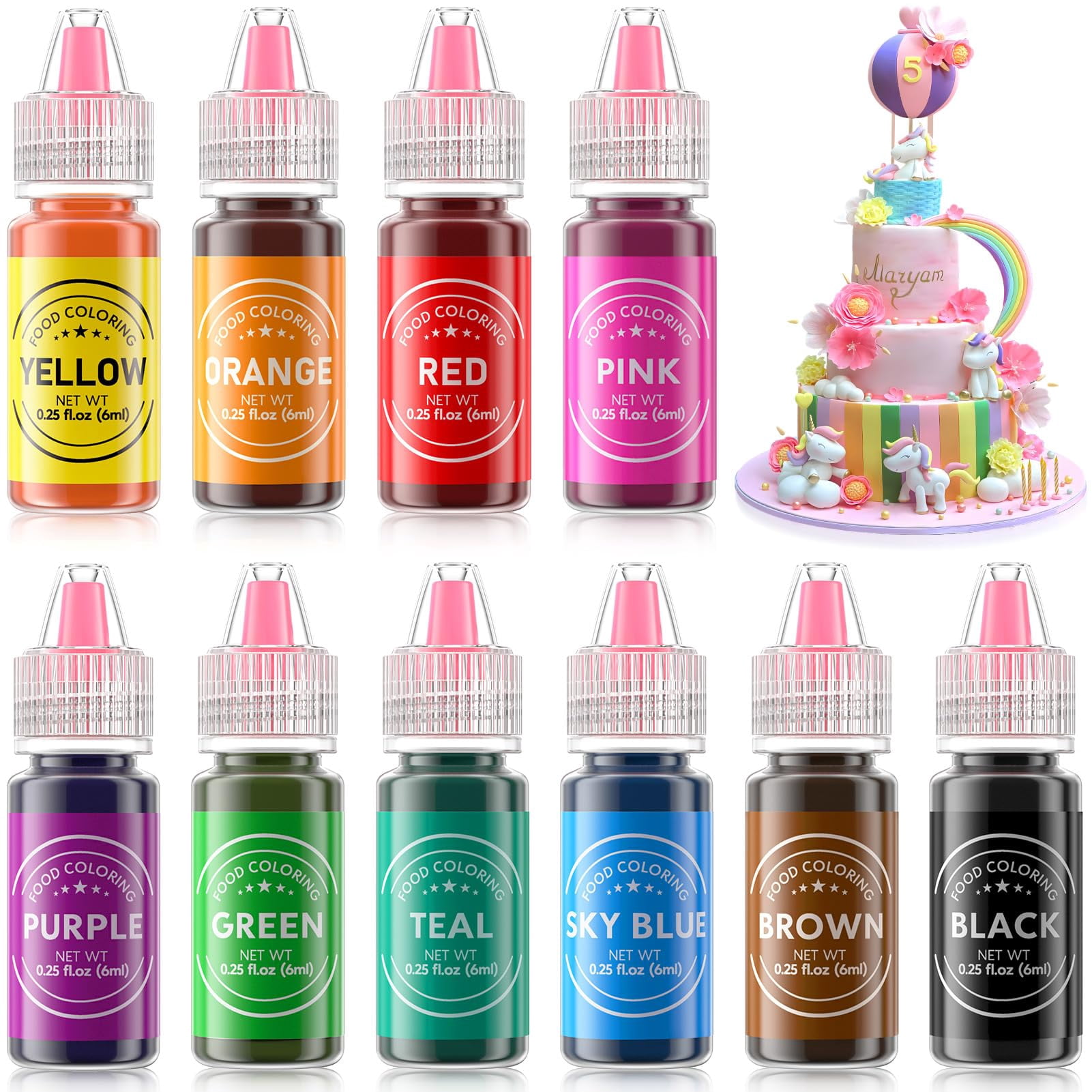 Food Coloring Liquid 10 Colors for SMRBaking,Cherrysea Food Grade Cake ...