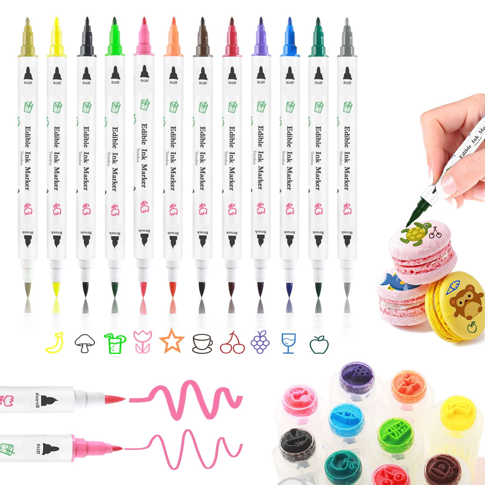 Food Coloring Pens,12Pcs Double Sided Food Grade Edible Markers with ...