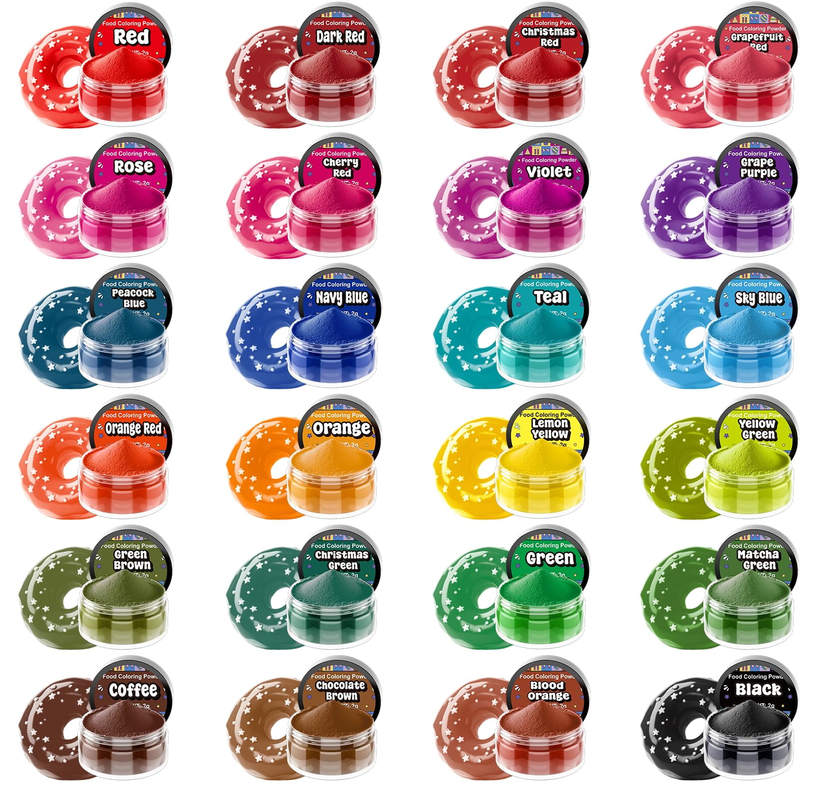 Food Coloring Powder - DEF29 24 Vibrant Colors Powder Food Coloring ...