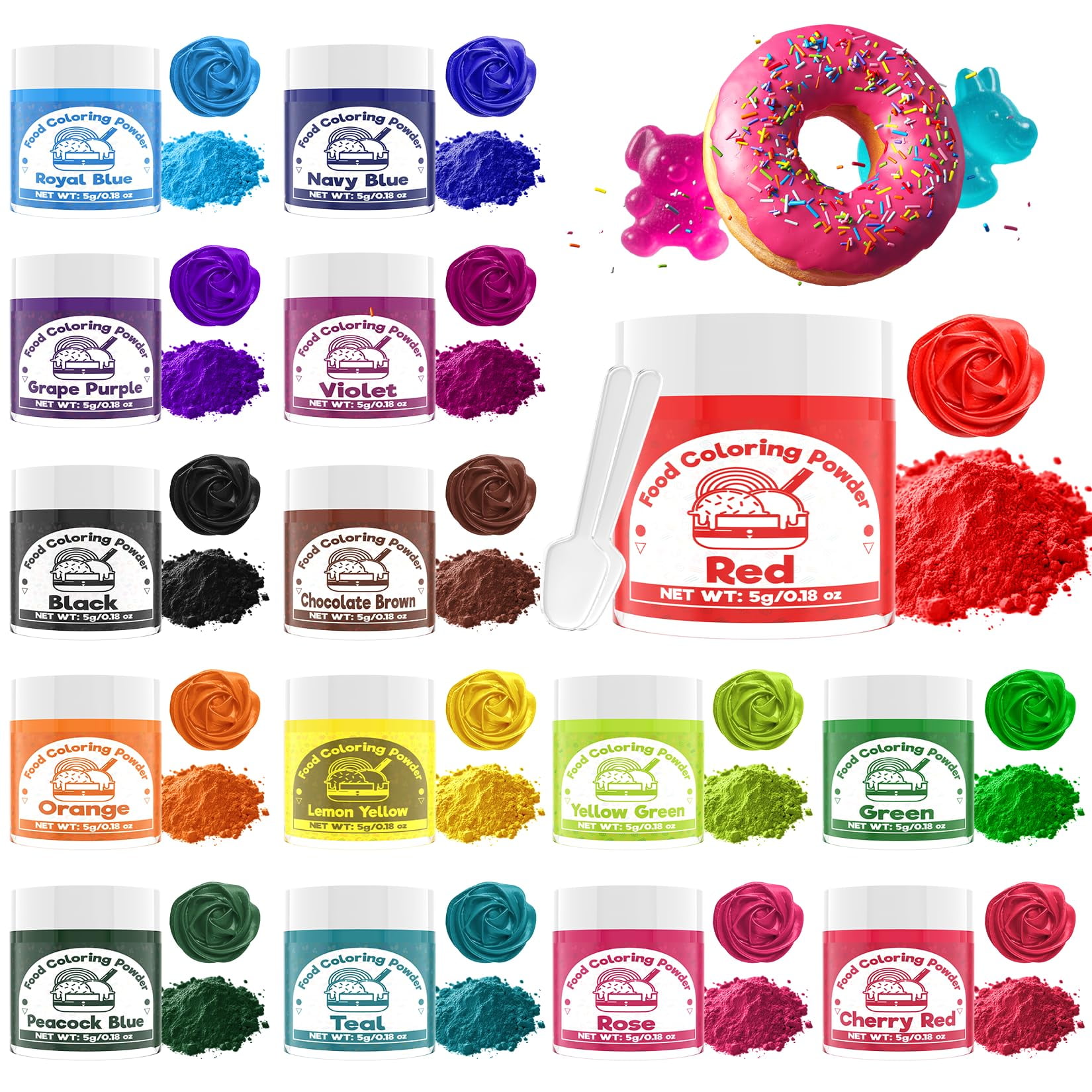 Food Coloring Powder - OKA4 15 Bright Colors Flavorless Food Dye, High ...