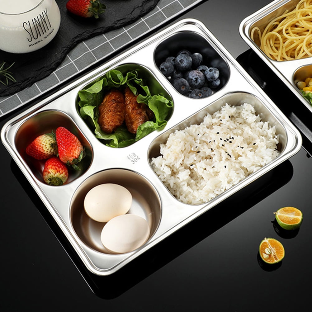 Food Compartment Tray Stainless Steel 5 Compartment Lunch Tray for Home ...