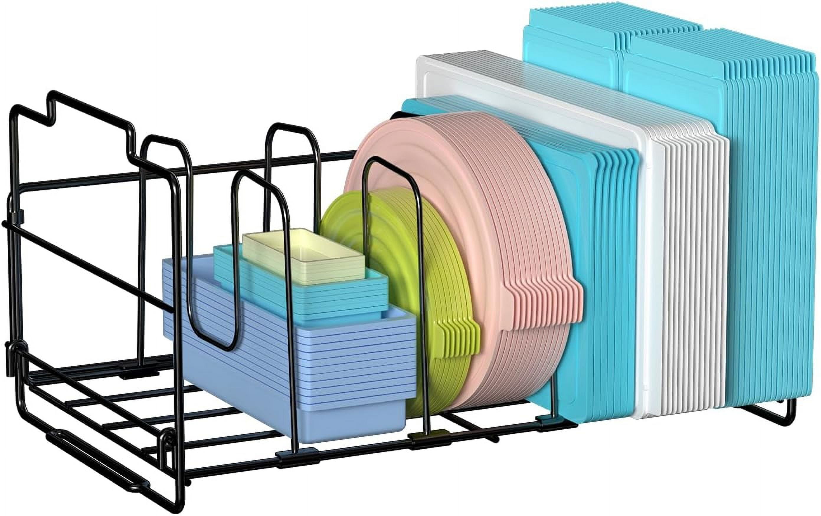 Food Container Lid Organizer, Large Capacity Adjustable 4 Dividers ...