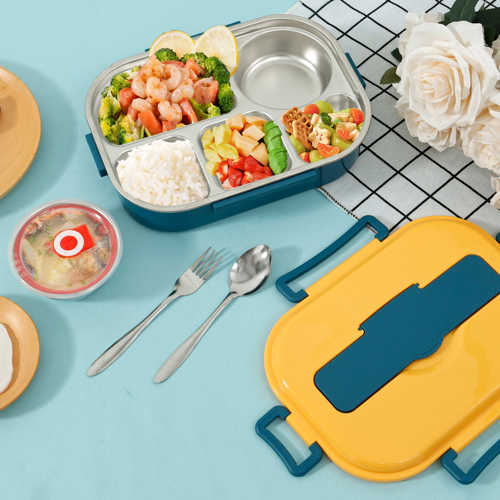 Food Container with Soup Bowl Spoon and Fork Large Capacity Food ...