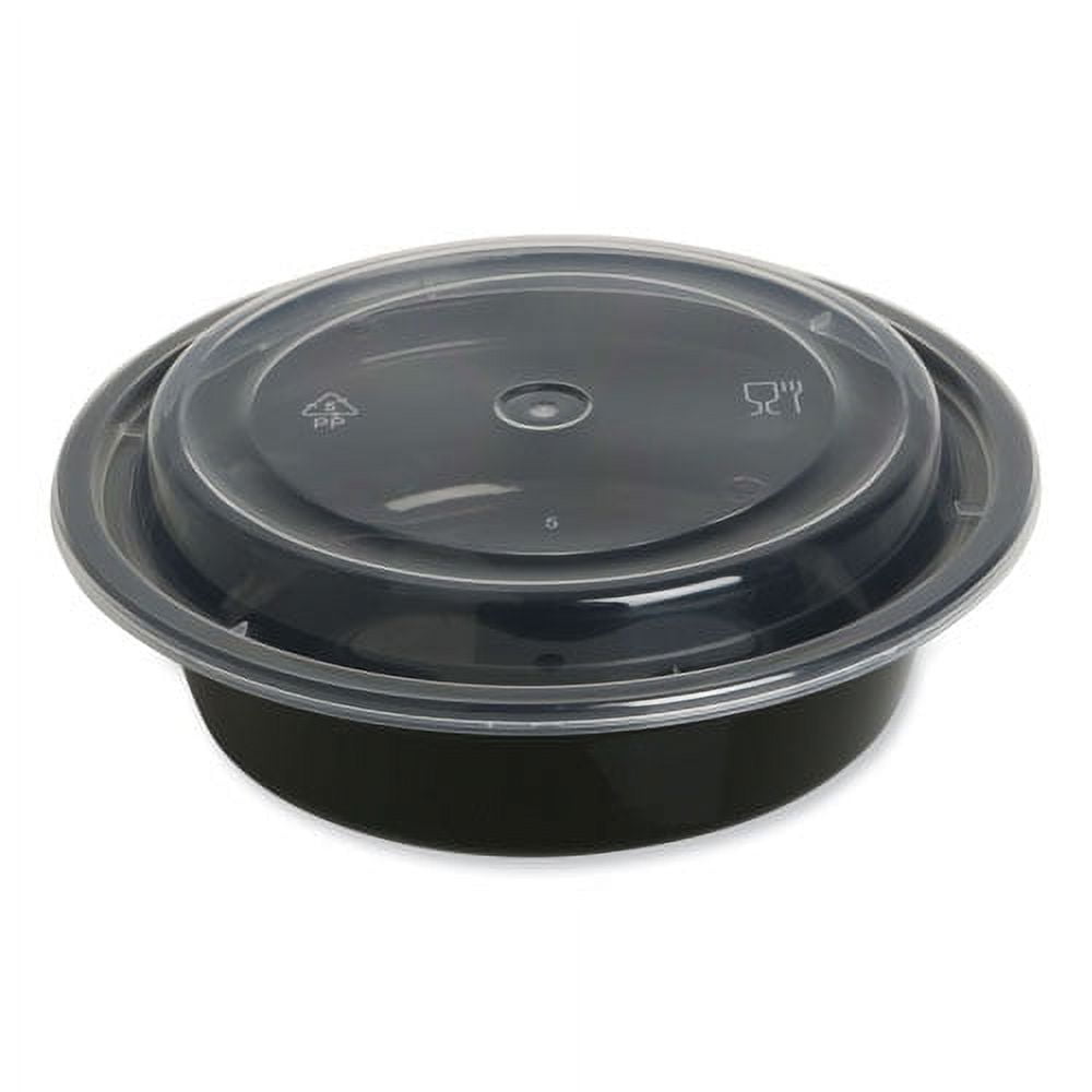 Food Container with Lid, 16 oz, 6.29 x 6.29 x 1.96, Black/Clear ...