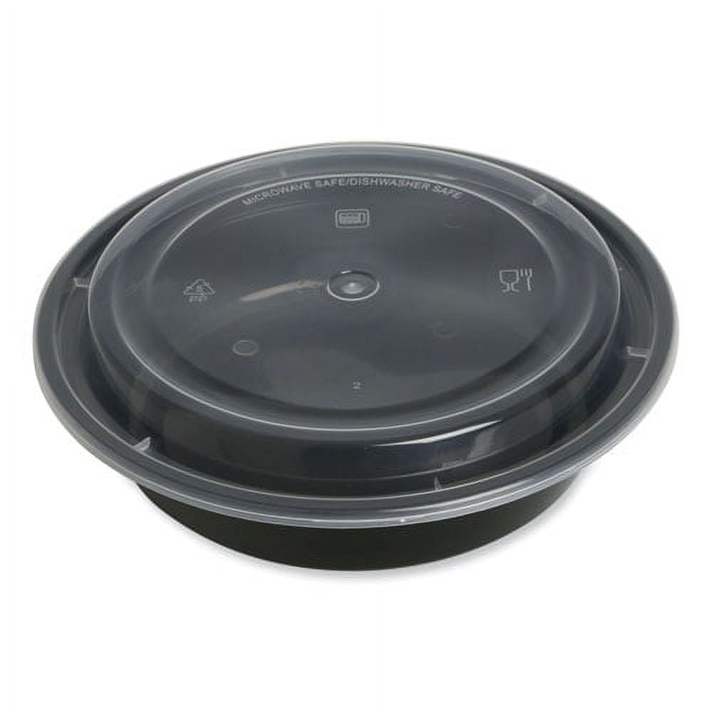 Food Container with Lid, 24 oz, 7.28 x 7.28 x 1.96, Black/Clear ...