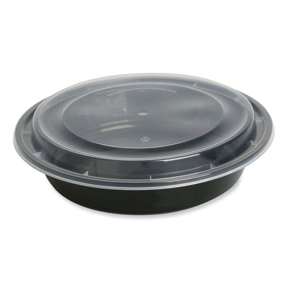 Food Container with Lid, 48 oz, 8.85 x 8.85 x 2.24, Black/Clear ...