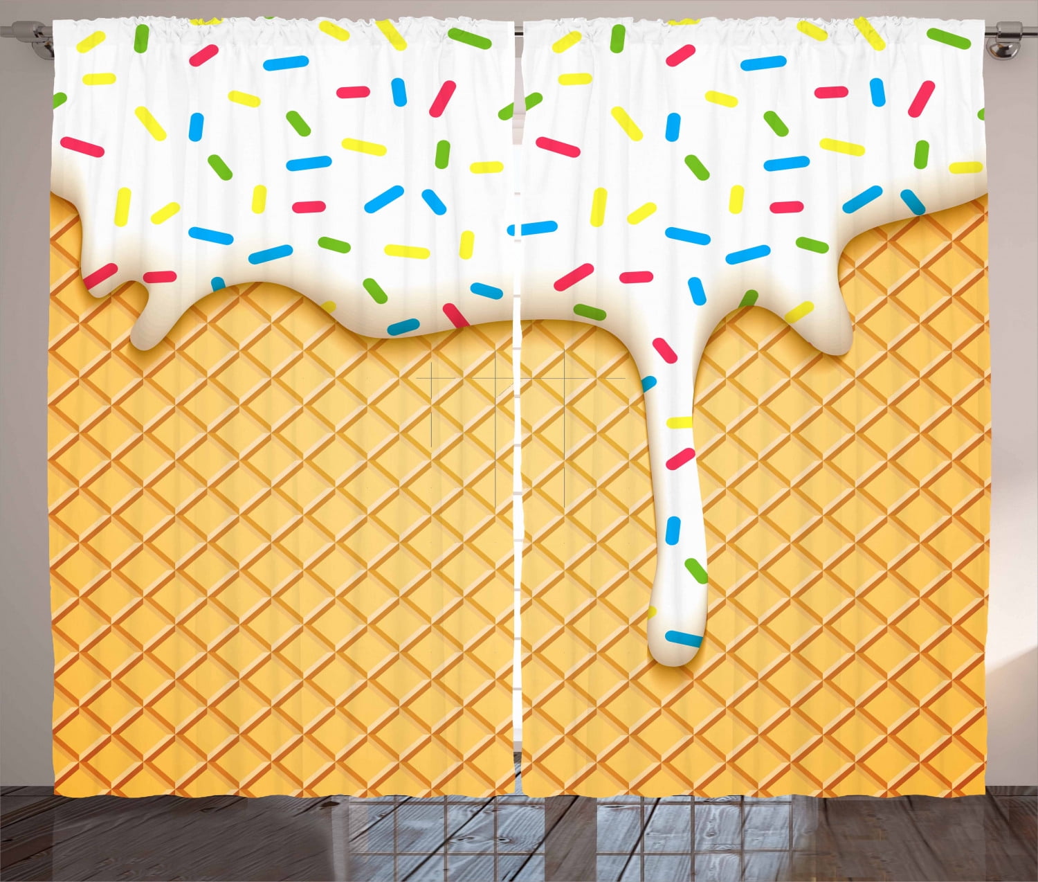 Ambesonne Food Curtains 2 Panel Set, Melting Ice Cream Cones, 108" x ...