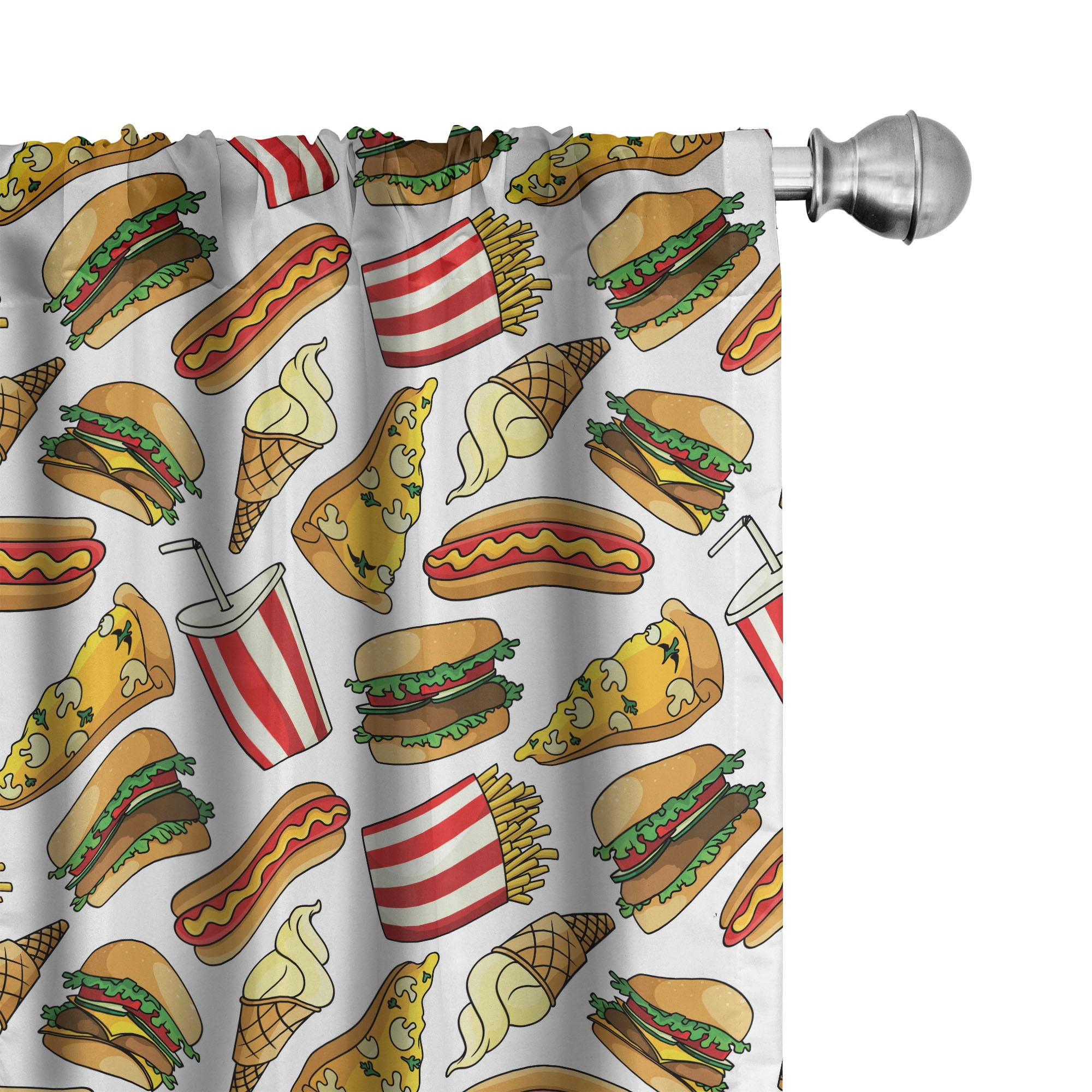 Food Curtains, Fun Fast Food Cartoon Hot Dog Hamburger Pizza Slice Ice ...