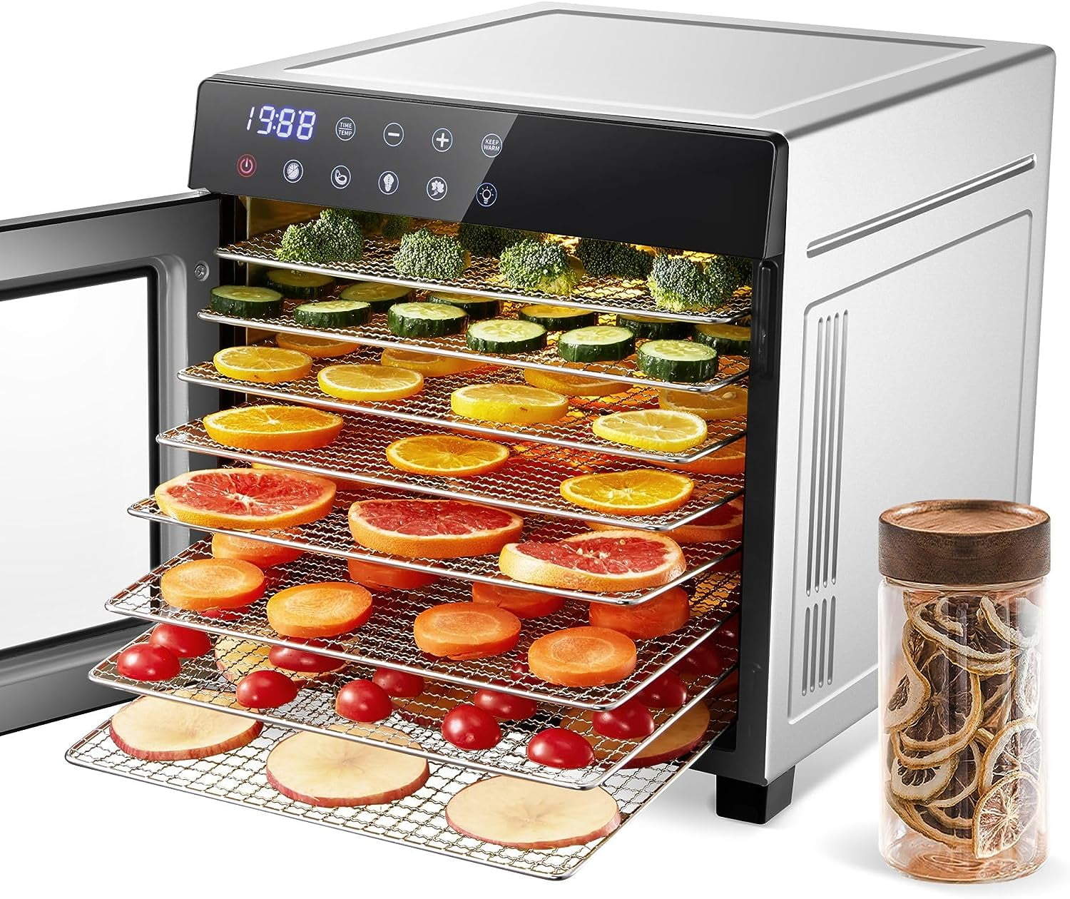 Amzgachfktch 600W Food Dehydrator, 8 Steel Trays, 4 Presets, 48H Timer ...