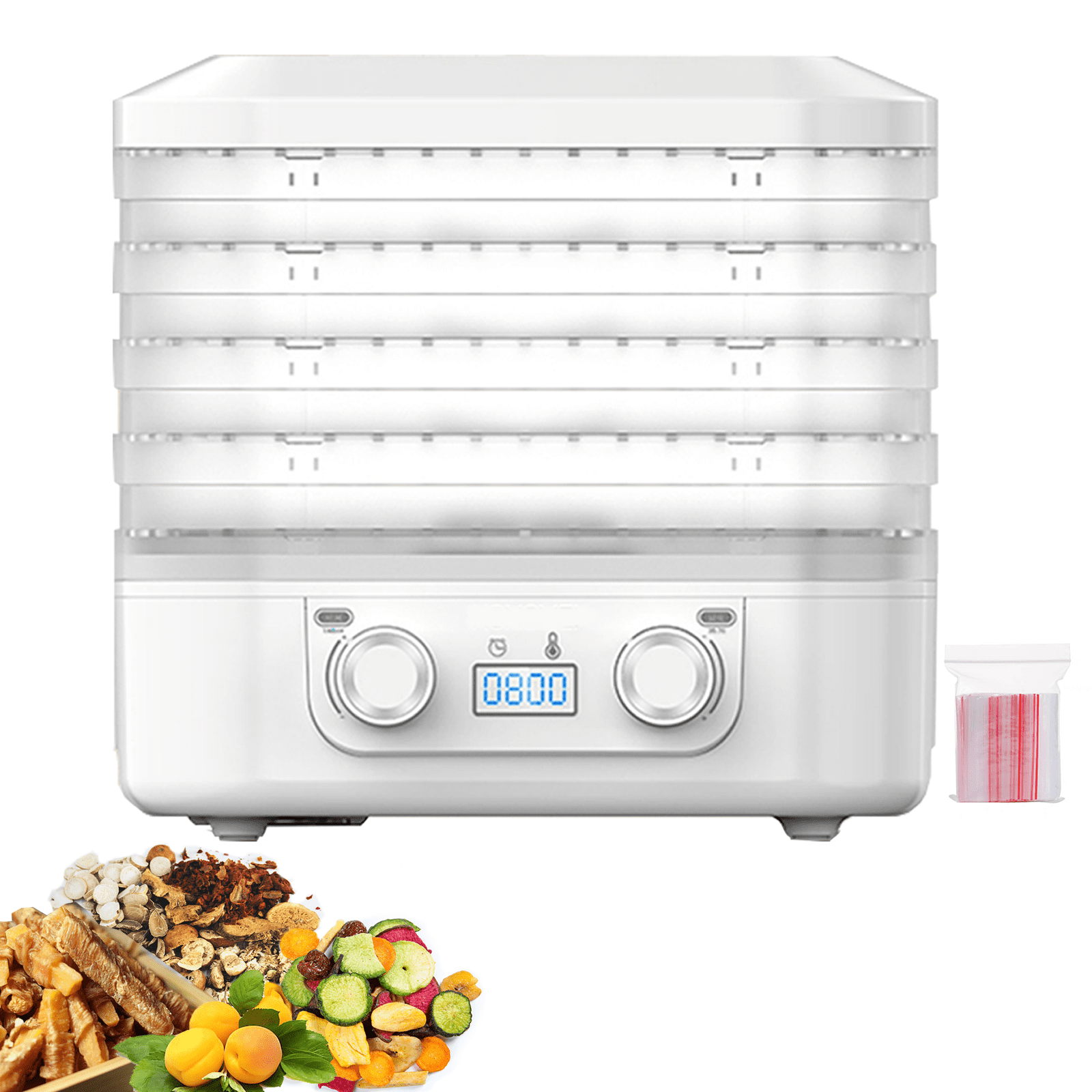 Electric Food Dehydrator with 5 BPA-Free Trays, Digital Timer & Temp ...