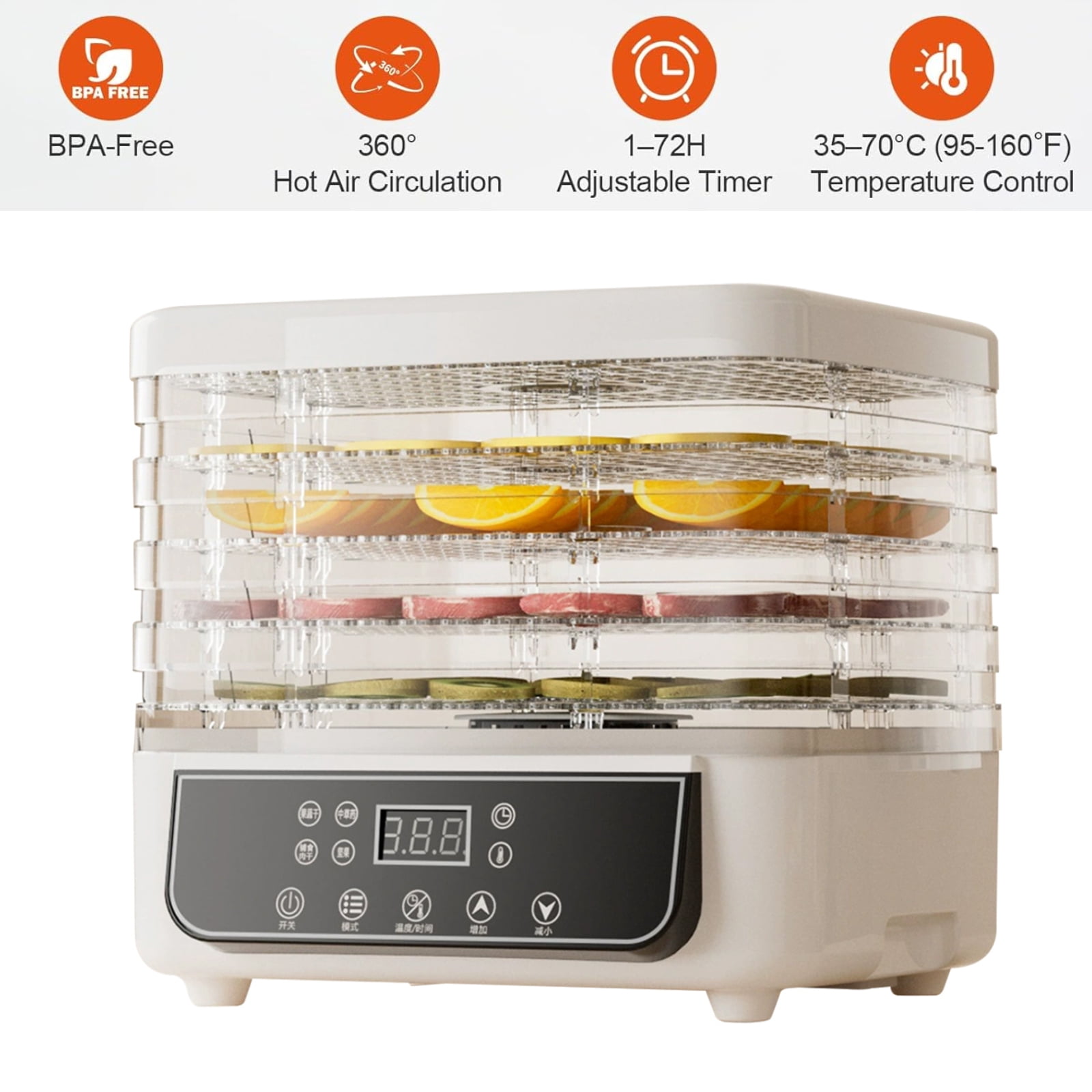 Smart One-Touch Food Dehydrator, 5-Layer Transparent Trays, 4 Preset ...