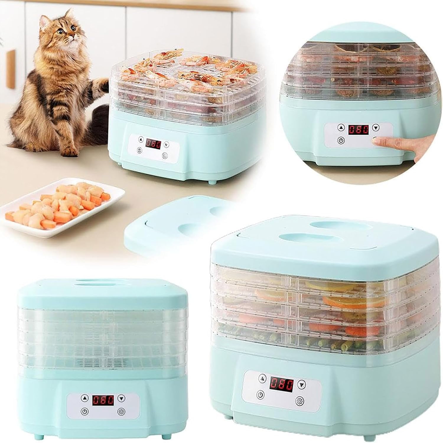Food Dehydrator for Fruits Veggies Meats Snacks, Adjustable Temperature ...