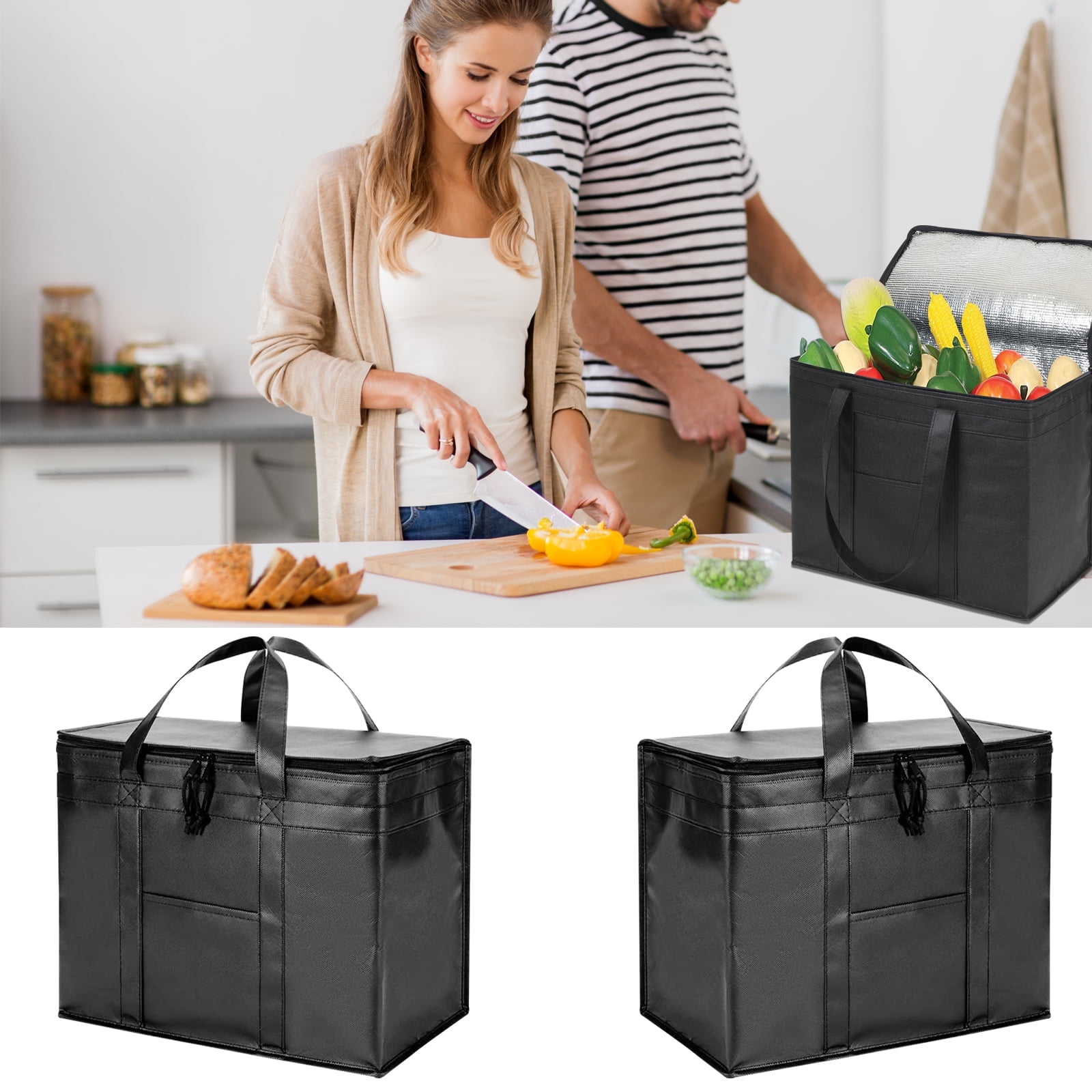 "QISHI Insulated Food Delivery Bags, Reusable Grocery Tote, Hot Cold ...