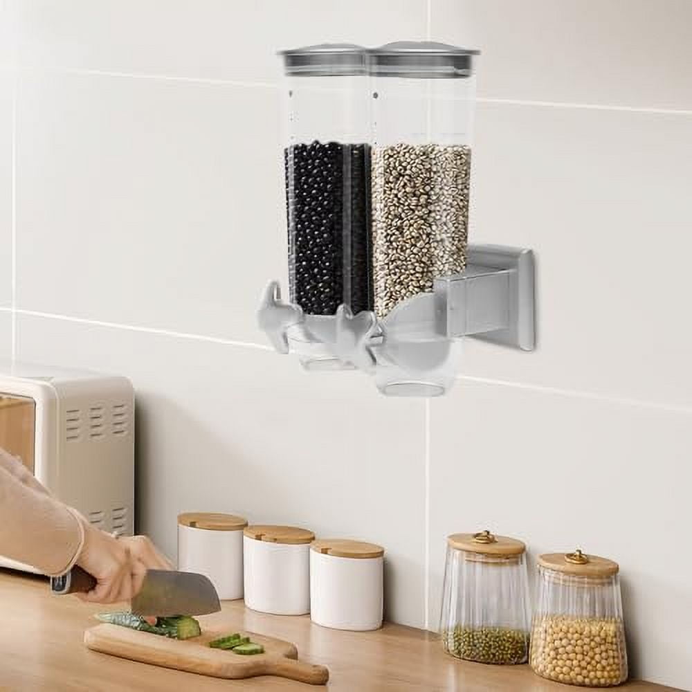 Food Dispenser Wall Mounted, double-bucket Dry Cereal Dispenser Grain ...