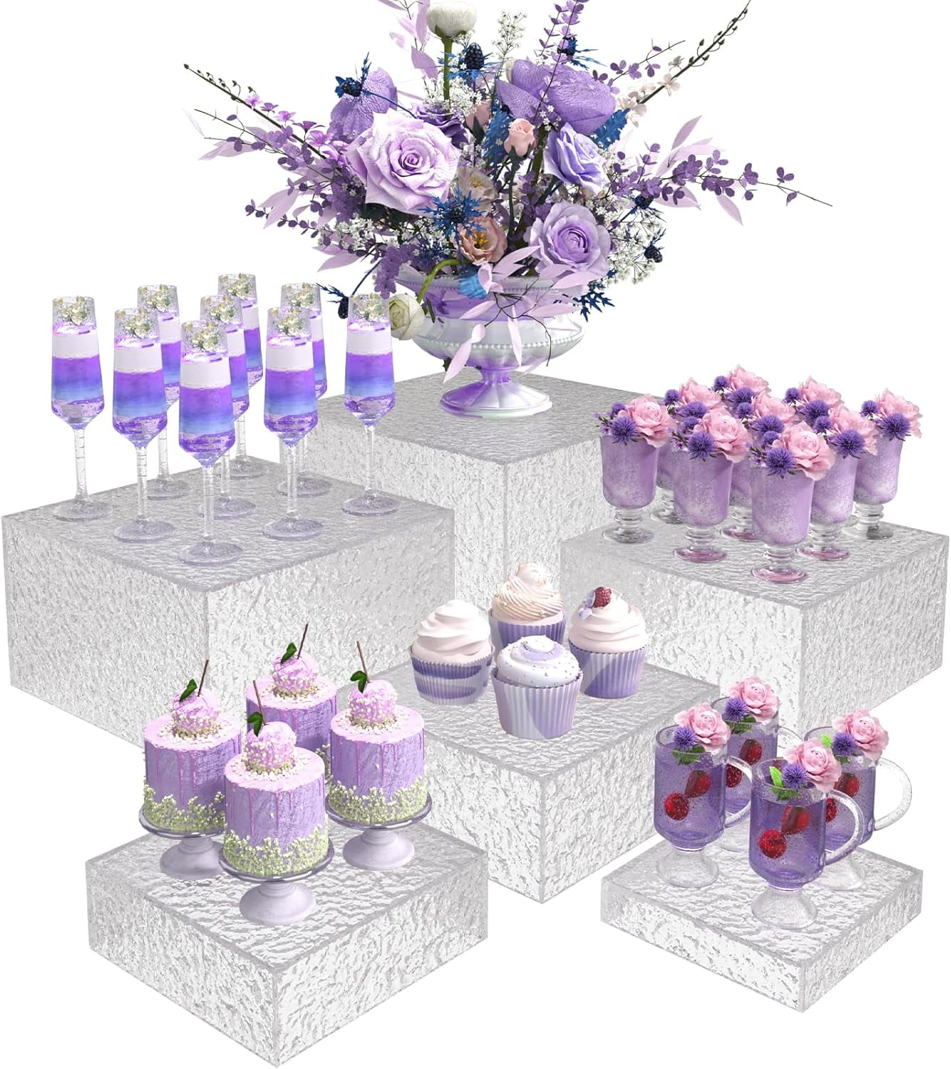 Food Display Risers for Party, White Acrylic Risers Display Stand for ...