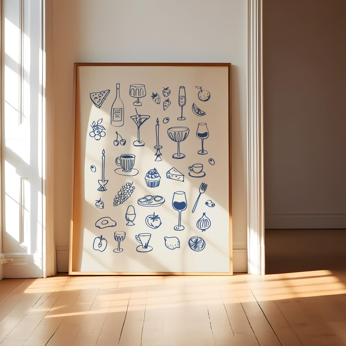 Food And Drink Illustration Print — Whimsical Kitchen Sketch With ...