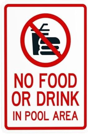No Food Or Drink In Pool Area With Graphic Warning Sign, Pool Rules ...