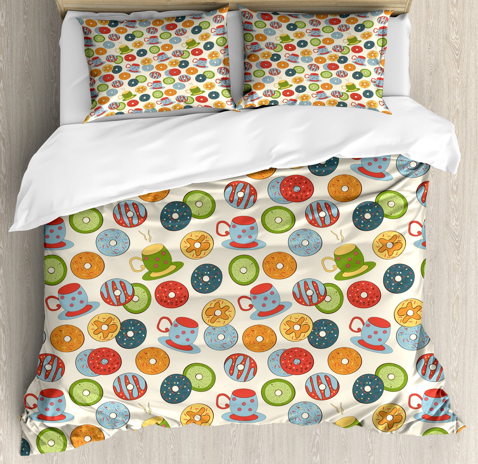 Food Duvet Cover Set, Colorful Sketch of Glazed Donuts in Sprinkles and ...