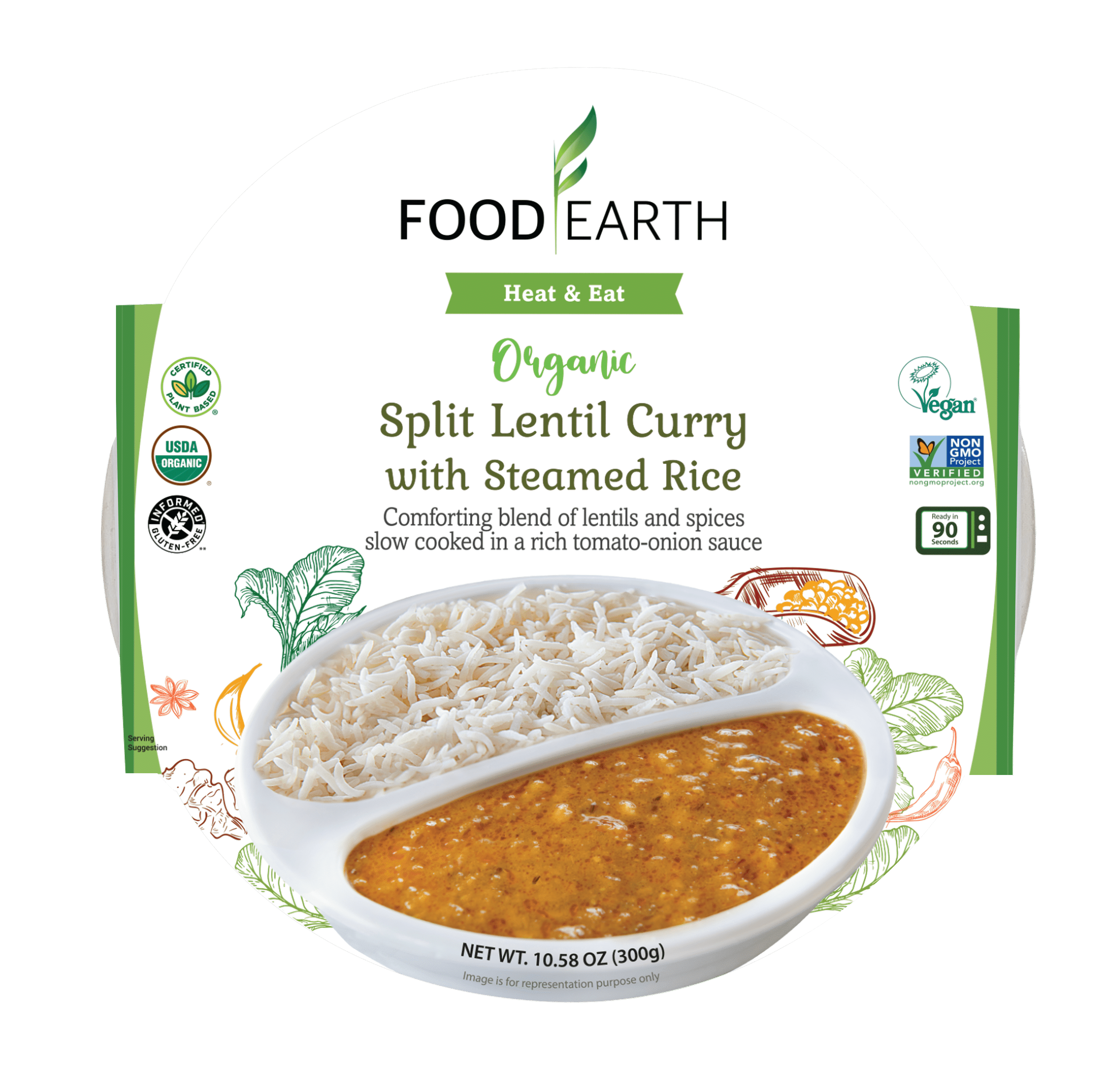 Food Earth Organic Split Lentil Curry with Steamed Rice, 6 pack, Shelf ...
