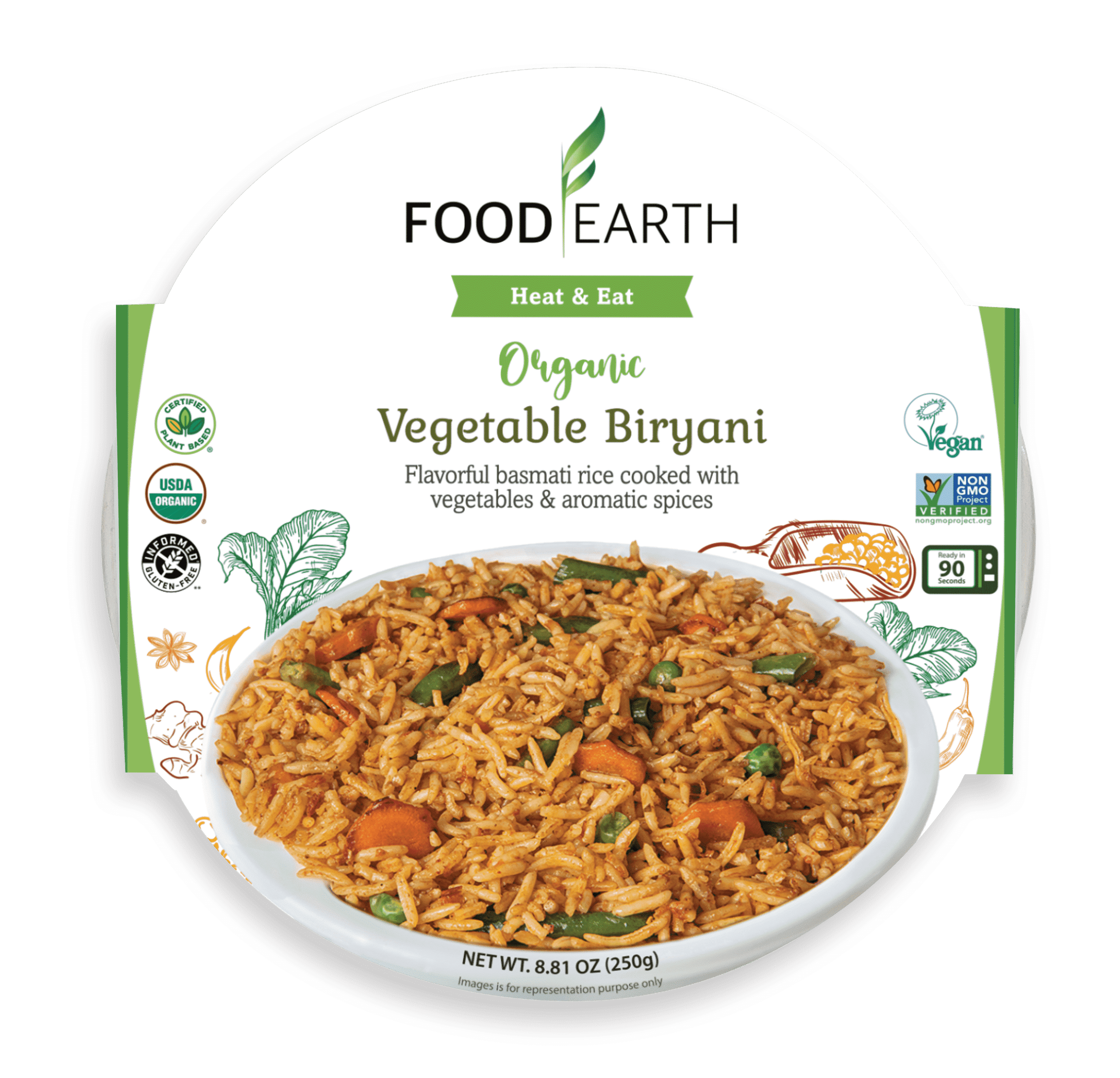 Food Earth Organic Vegetable Biryani, Vegan, 6 Count, Shelf Stable ...