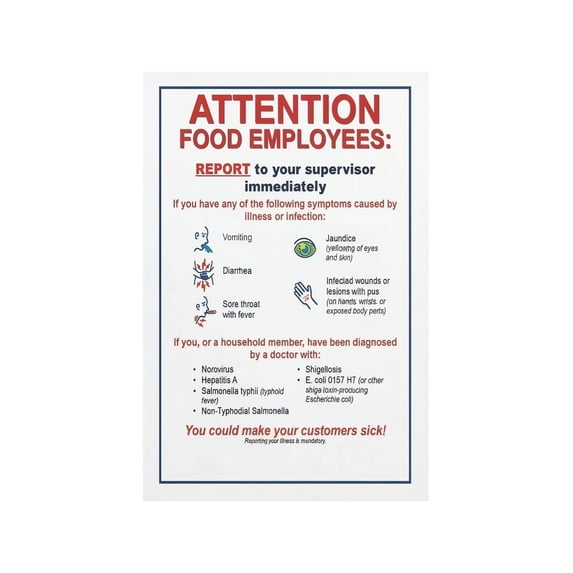 Food Employee Illness Reporting Poster Mandatory Health Symptom ...