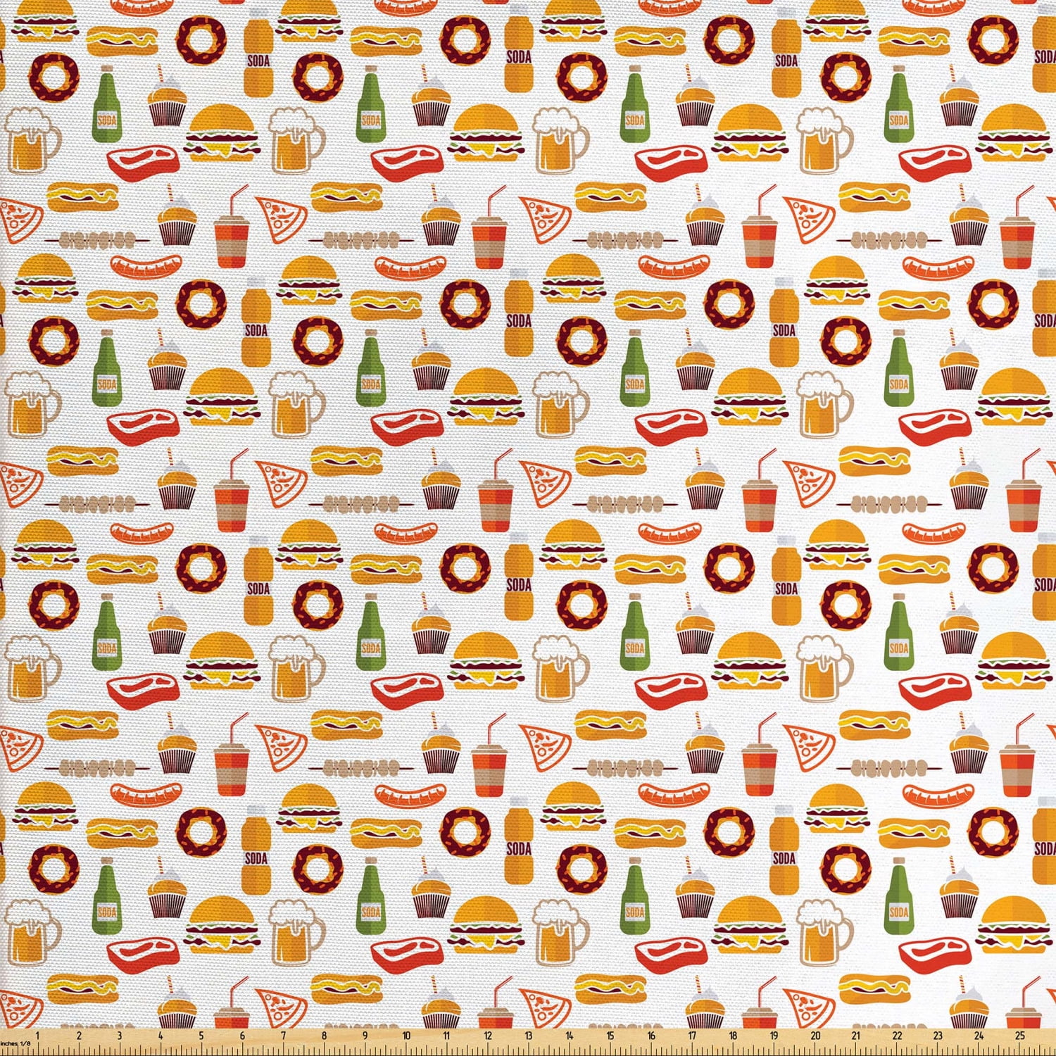 Ambesonne Food Fabric by the Yard Upholstery, Minimalist Fast Food ...