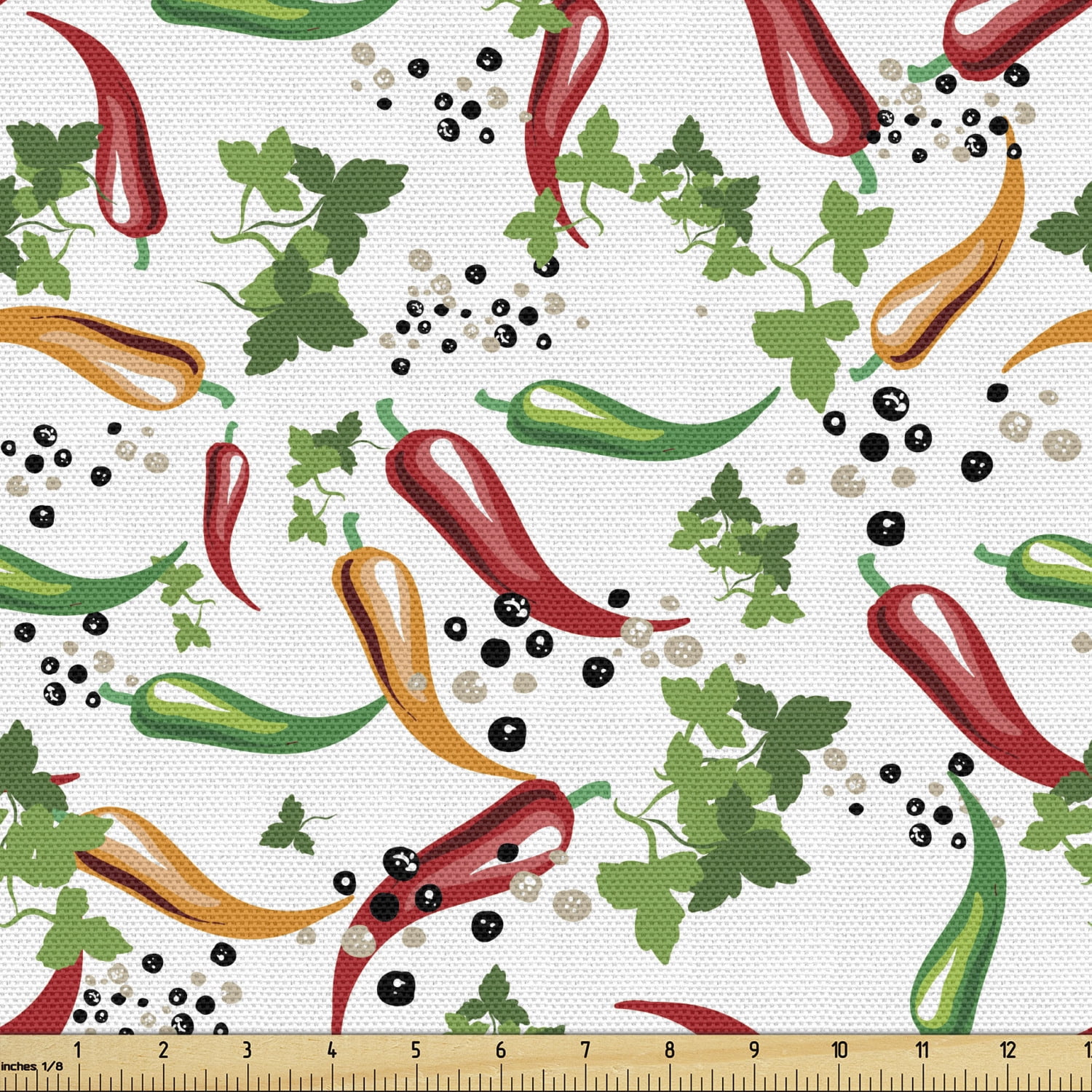 Food Fabric by the Yard Upholstery, Chilli Peppers and Parsley Leaves ...