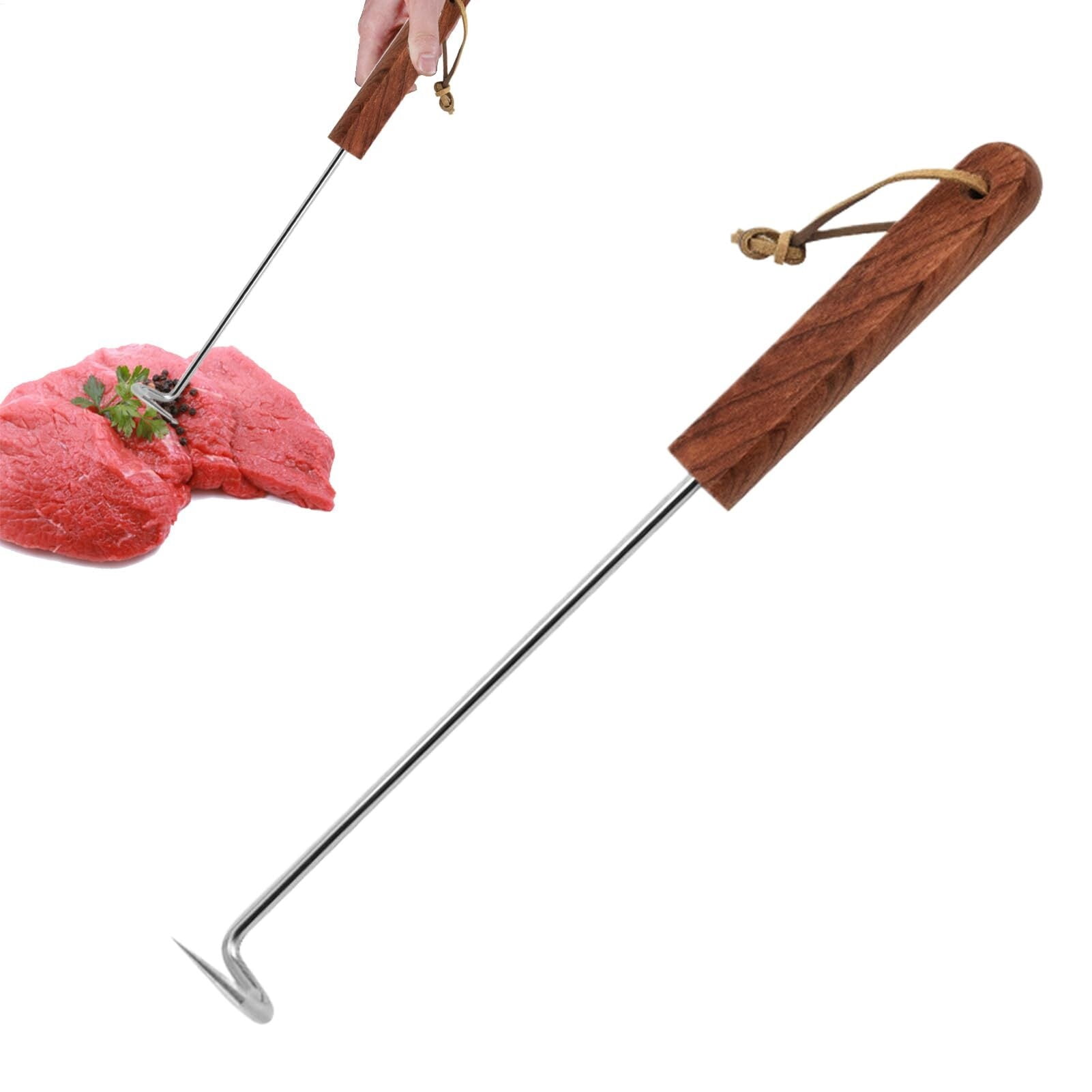 Food Flipper, Stainless Steel Meat Turner Hook with Wood Handle ...