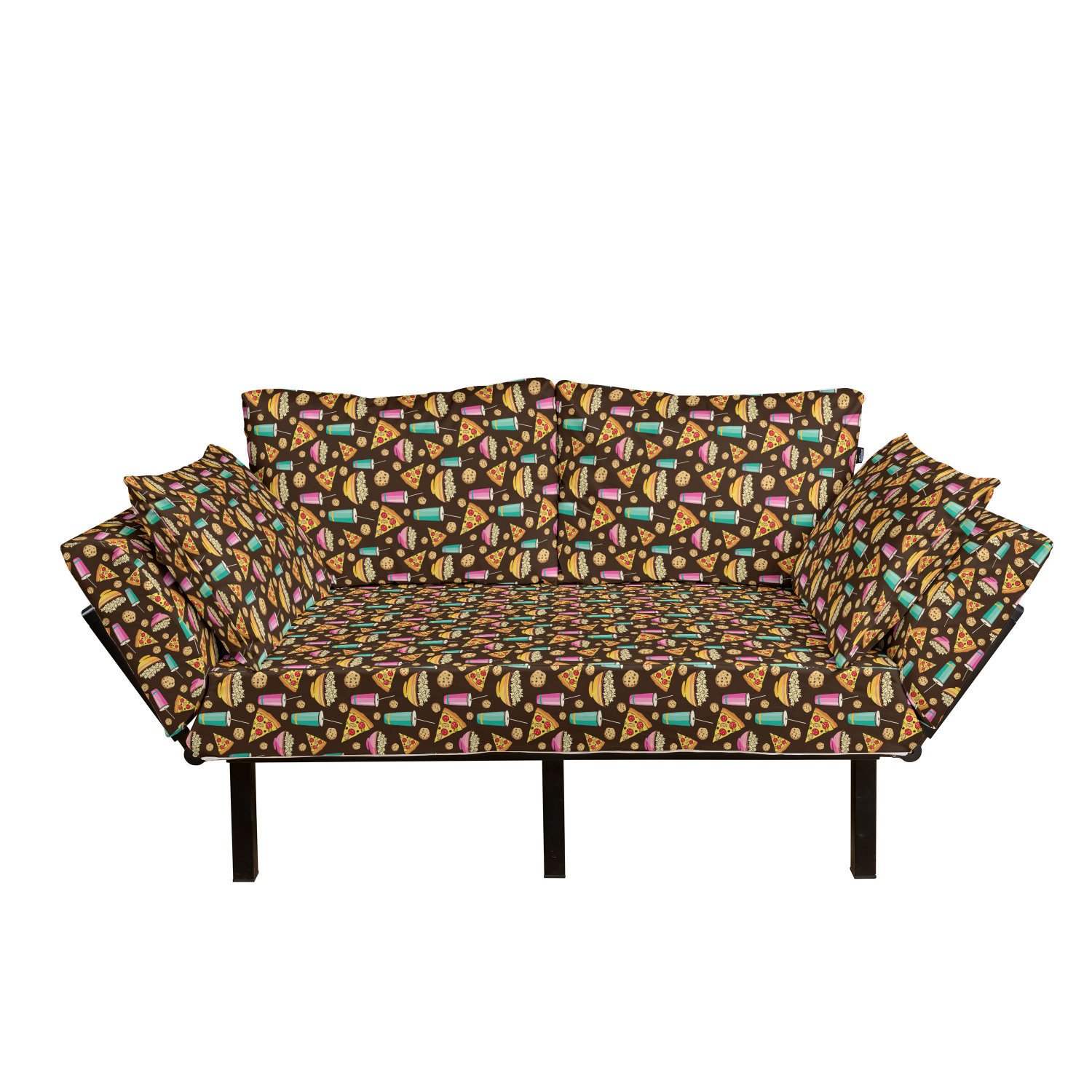 Food Futon Couch, Cartoonish Fast Food Pattern with Drinks Pizza ...