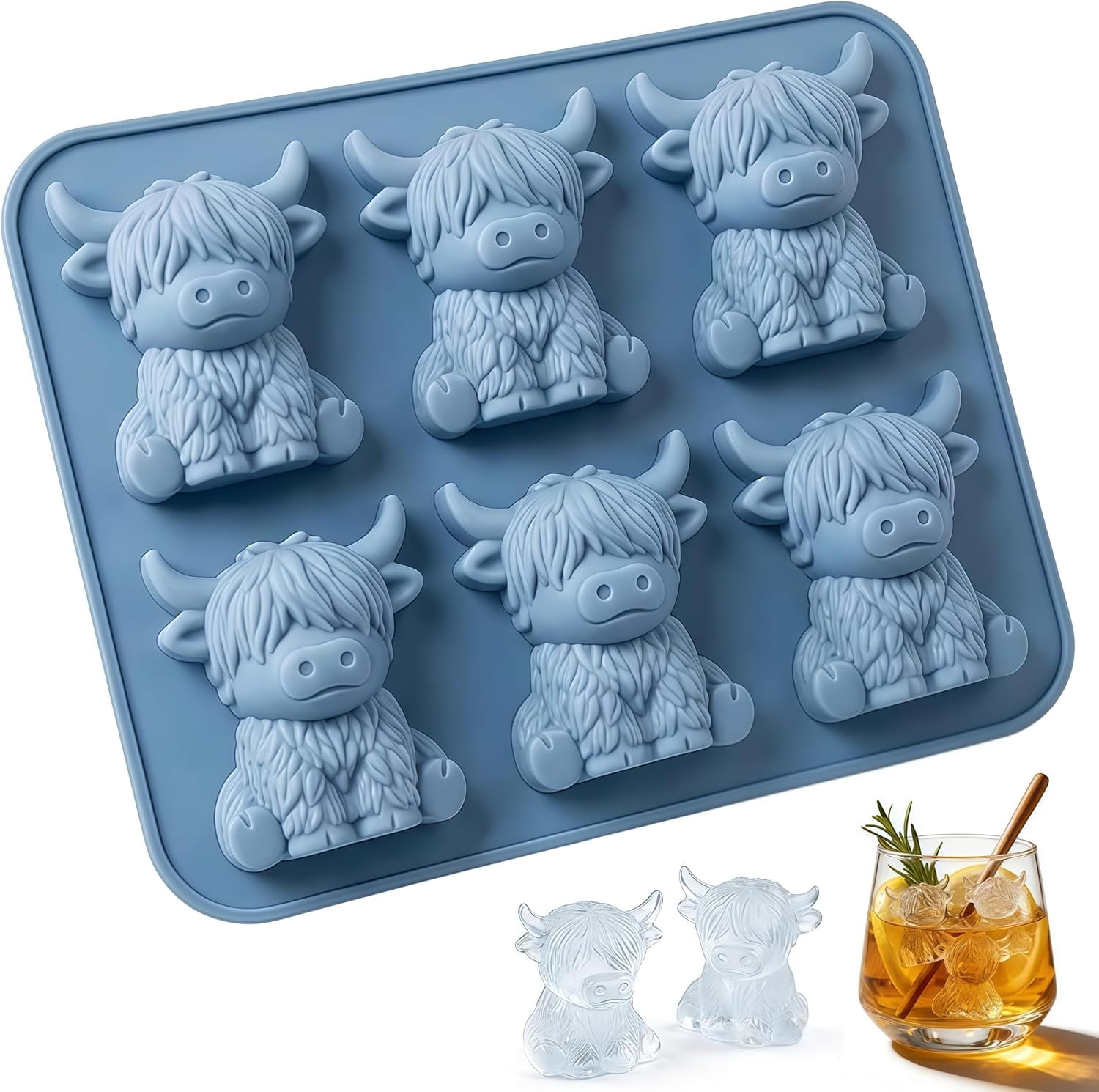 Food Grade Highland Cow Ice Cube Tray - 3D Cute Cow Shape for Drinks ...