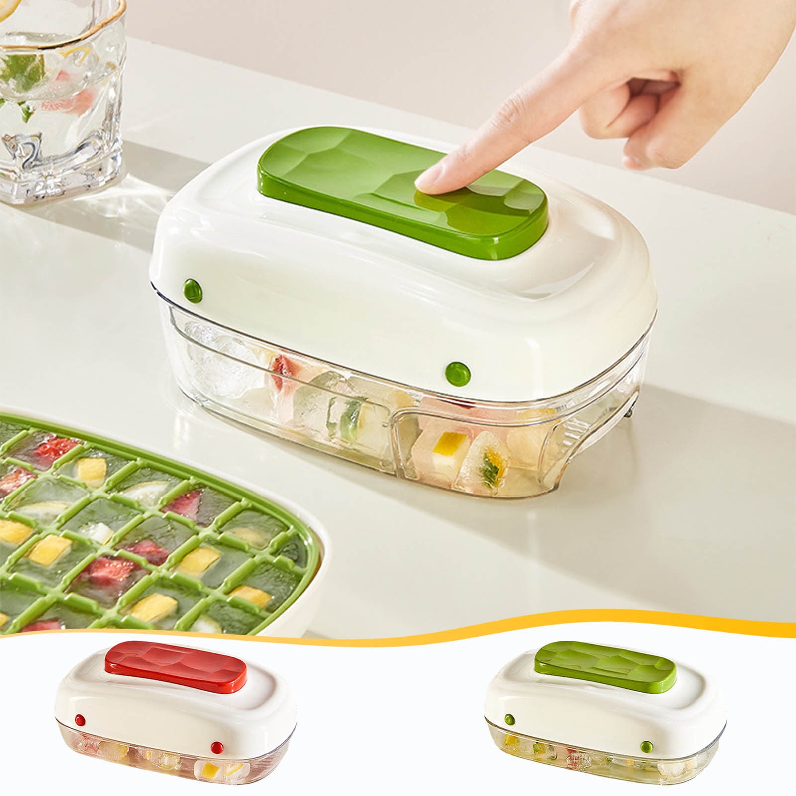 Food Grade Ice Cube Tray with Container and Lid, 32-Cube Large Capacity ...