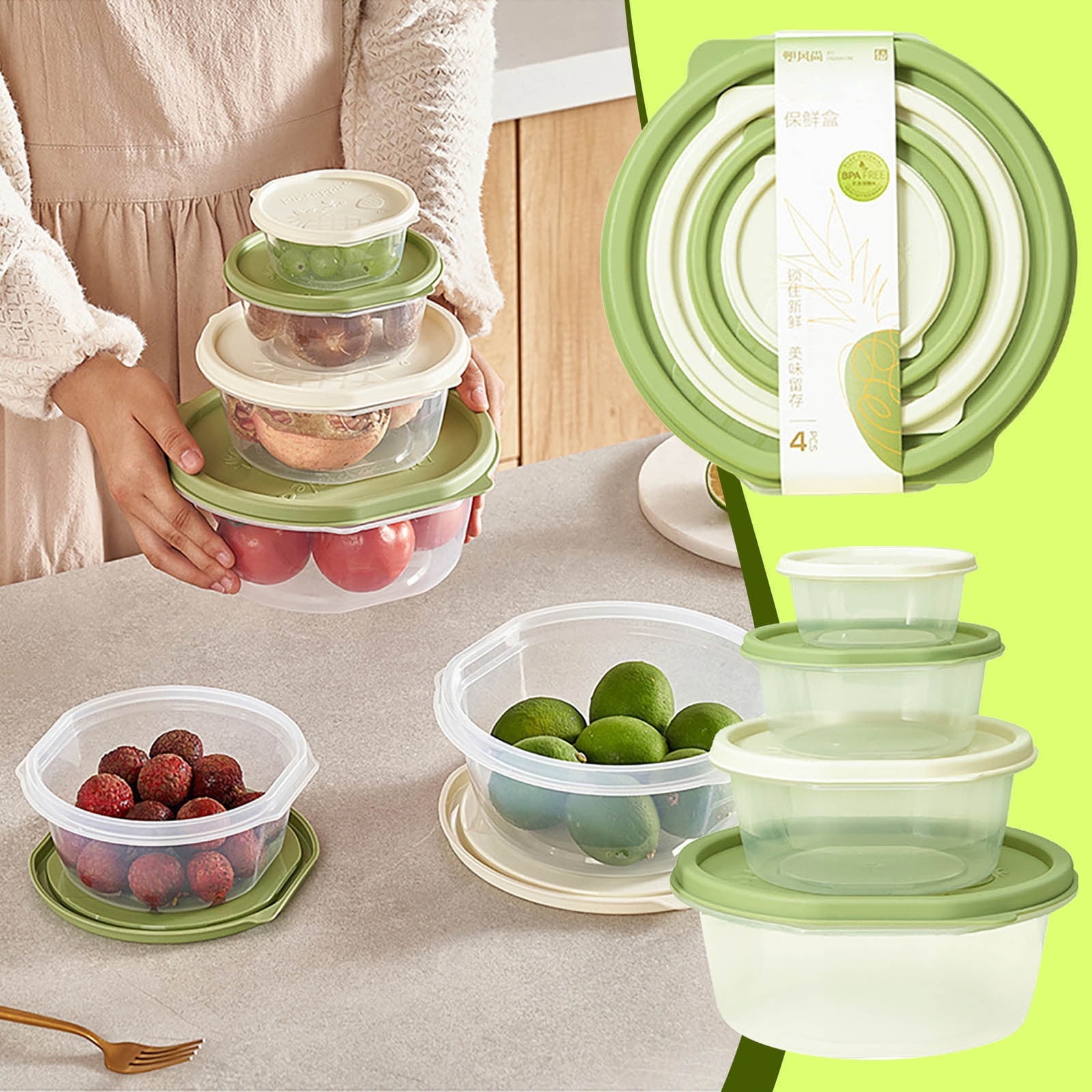 Food Grade Microwave & Fridge Storage Lunch Box Set 4-Piece Containers ...